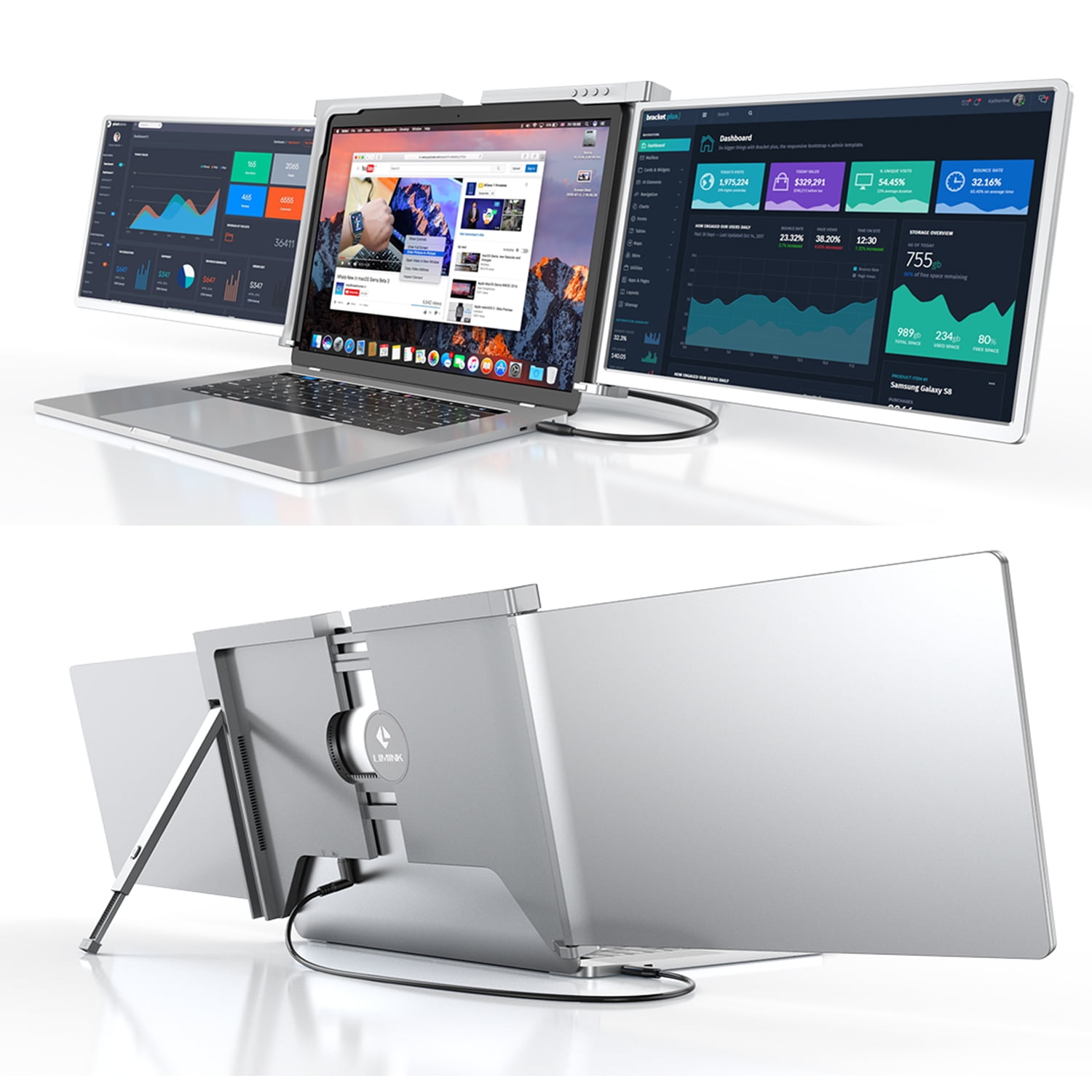 LIMINK 14inch Laptop Monitor Extender with 1 Cable Connect Protable ...