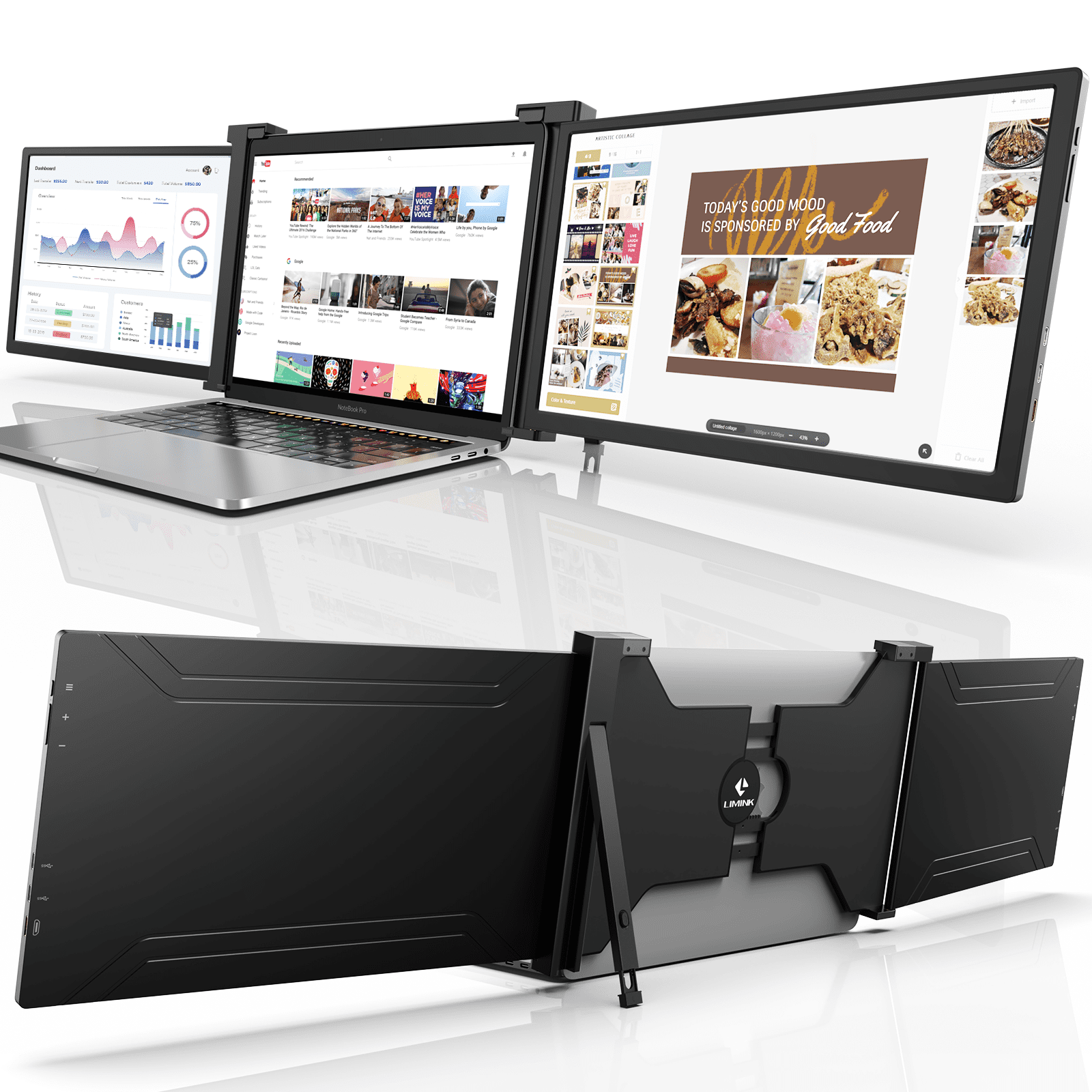 LIMINK Laptop Screen Extender 15.4 Inch Tri-Screen Extender for 15.6-19 ...