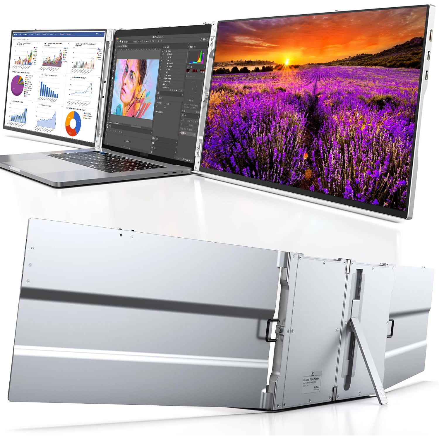 LIMINK Laptop Triple Monitor Extender 15inch Screen Fits for 13-16inch ...