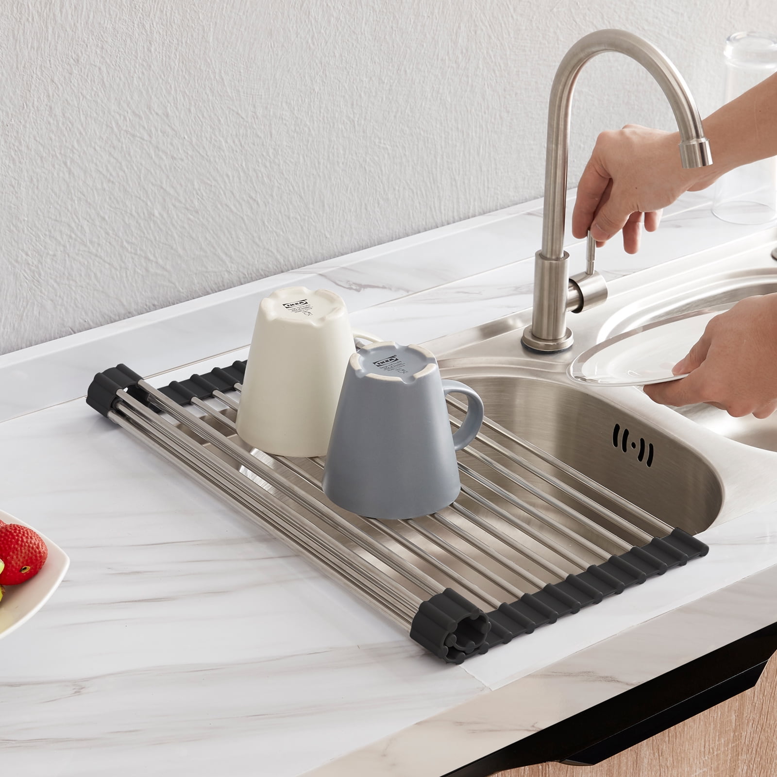 LIMNUO Roll Up Dish Drying Rack, SUS304 Over The Sink Multipurpose Roll ...
