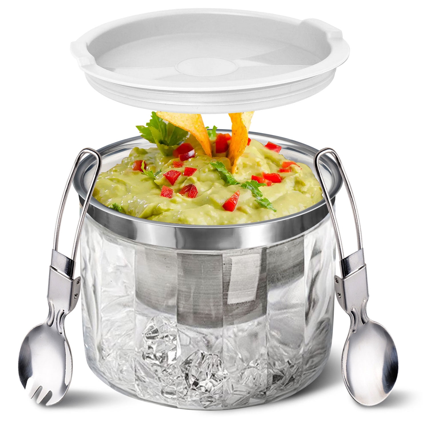 LIMOEASY Chilled Dip Bowl, 25oz Cold Serving Bowl, Stainless Steel ...