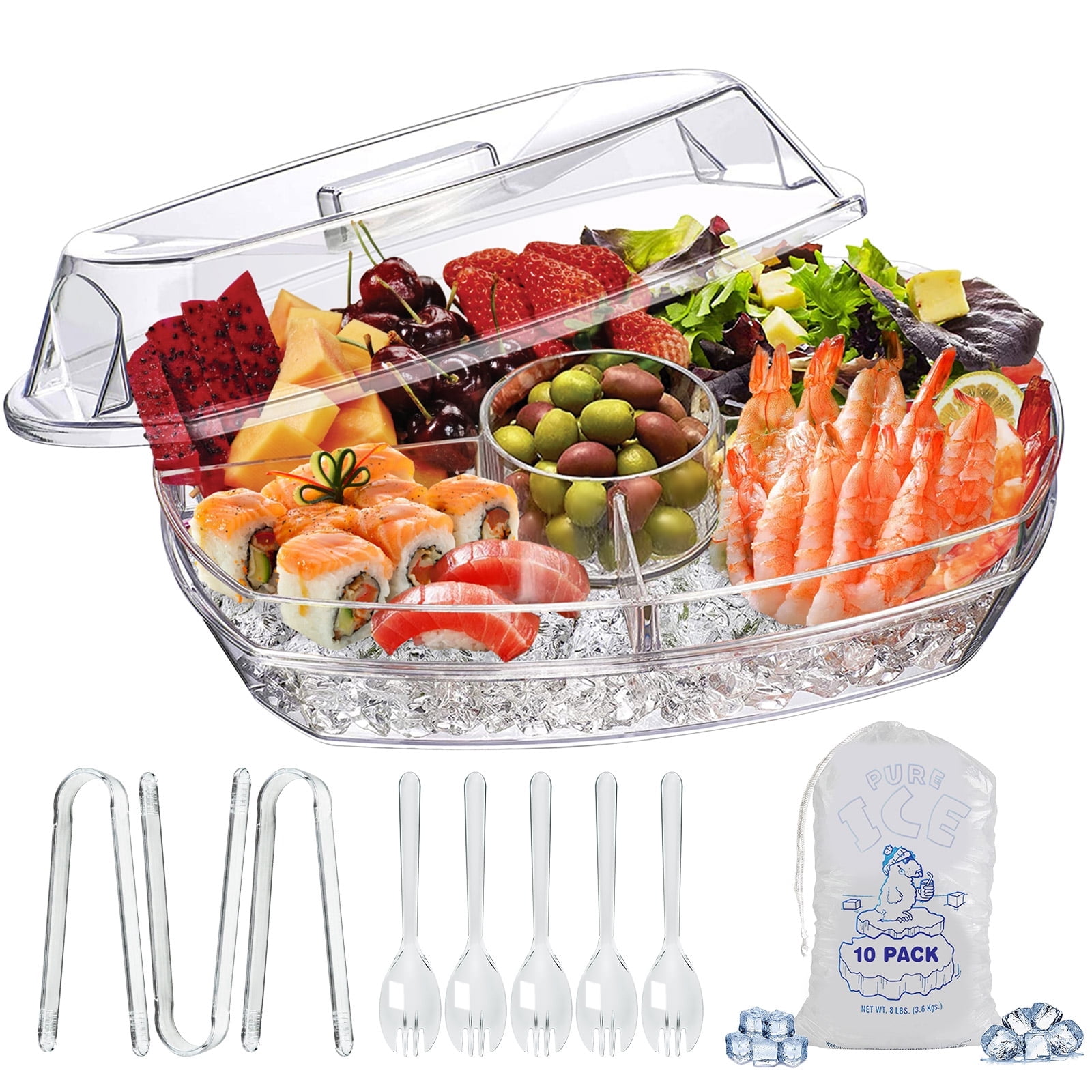 "LIMOEASY Serving Tray with Lid, 15"" Party Platter, 4 Compartments ...