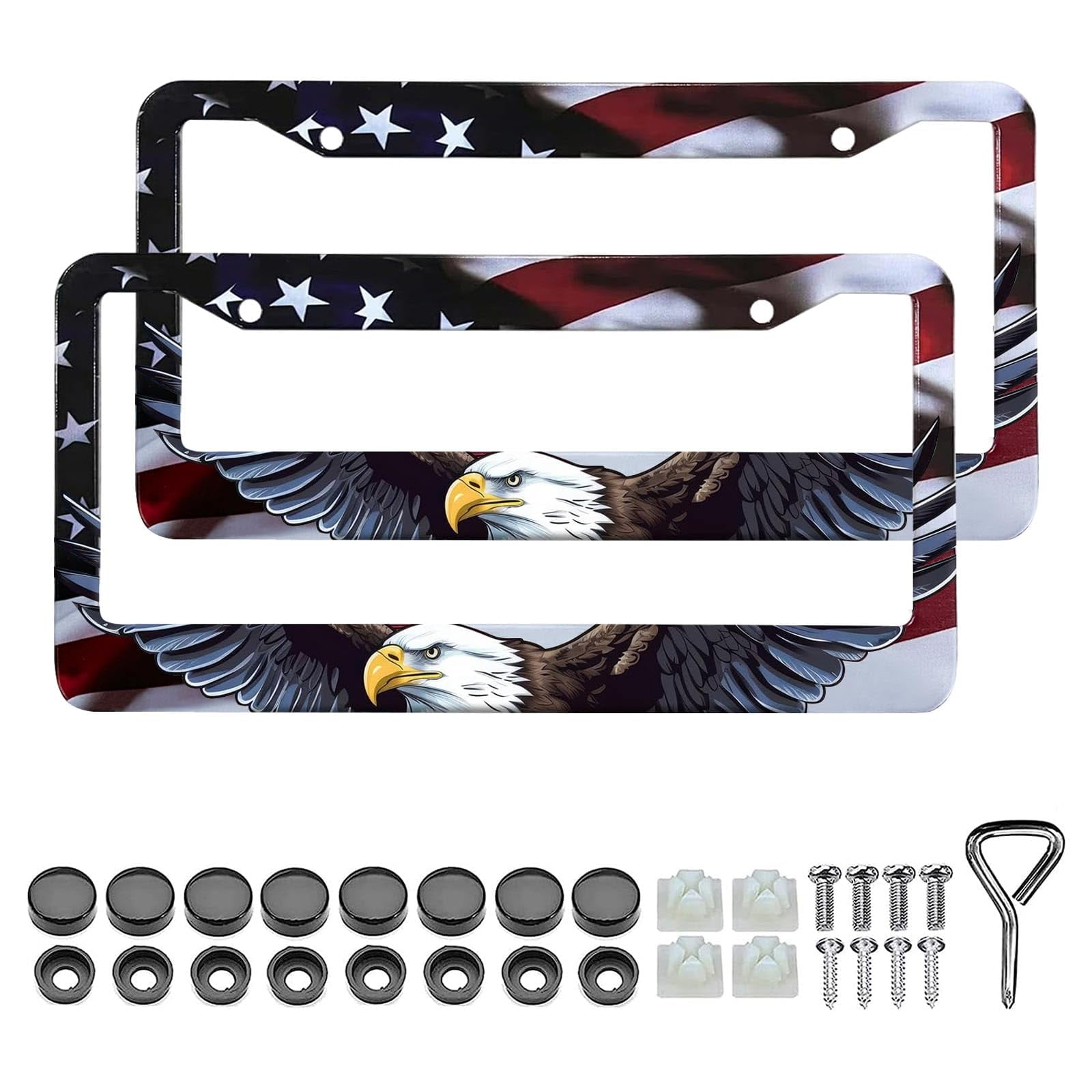 LIN KANG American Flag SSF20 Eagle License Plate Frame Holder - 2 Pack ...