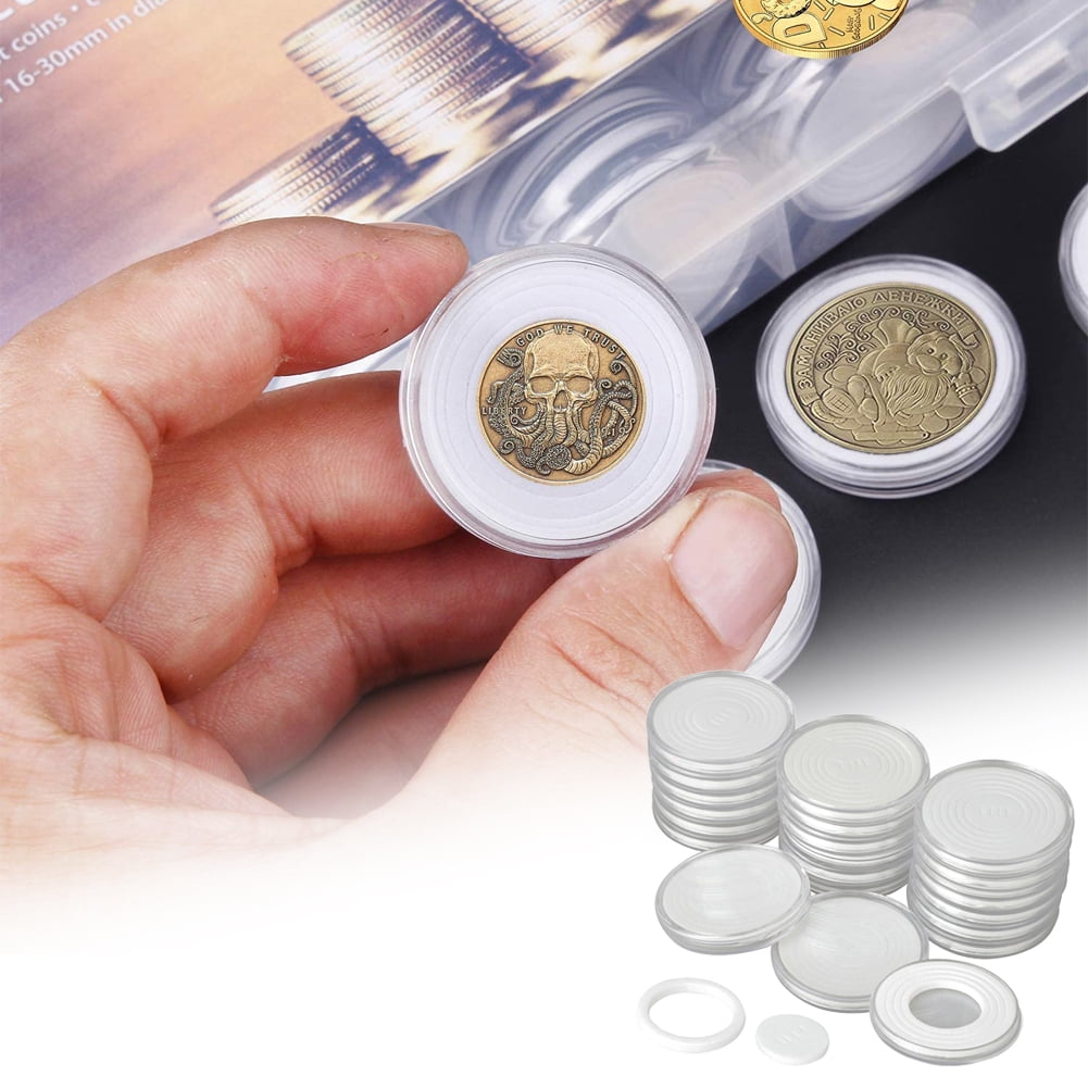 LINASHI 20 Sets 46mm Coin Holder Capsules Coin Holders Clear Coin Case ...