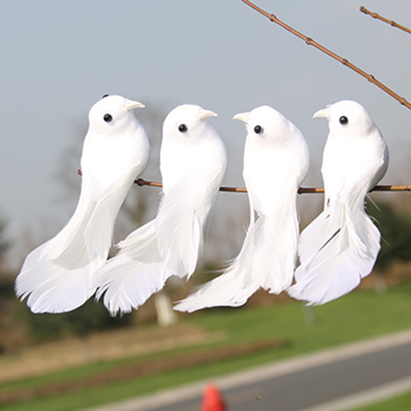LINASHI 4Pcs White Doves Long Artificial Doves Figures, Handmade 3D ...