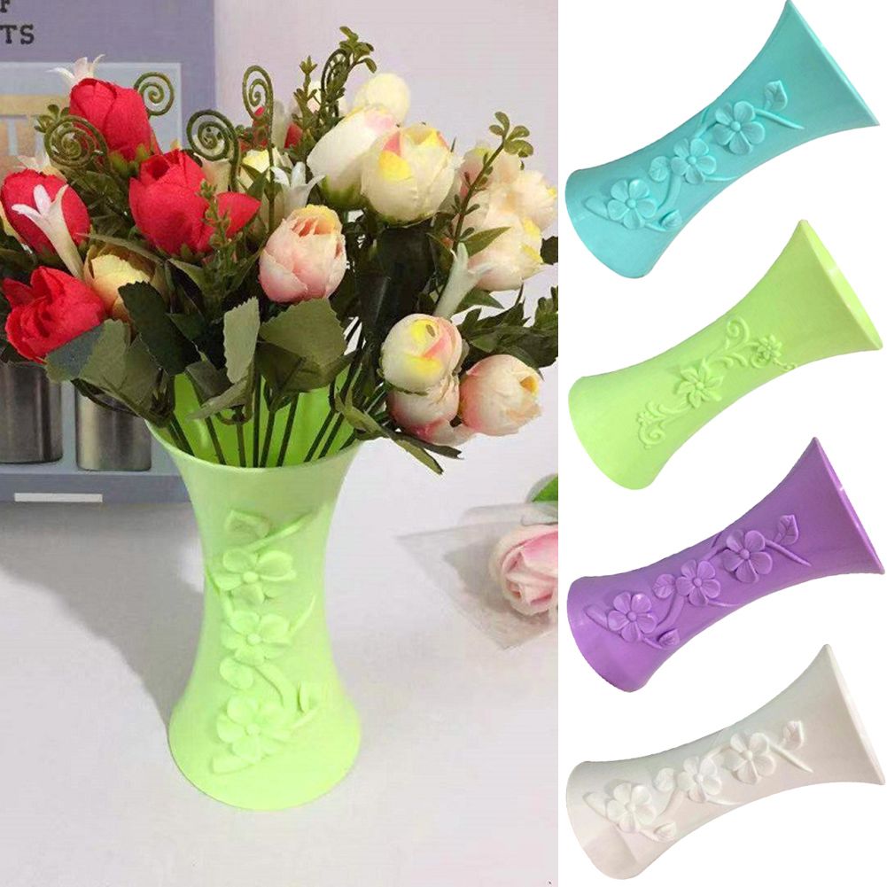 LINASHI Artificial Rose Bouquets Plastic Embossment Vase Fake Rose ...