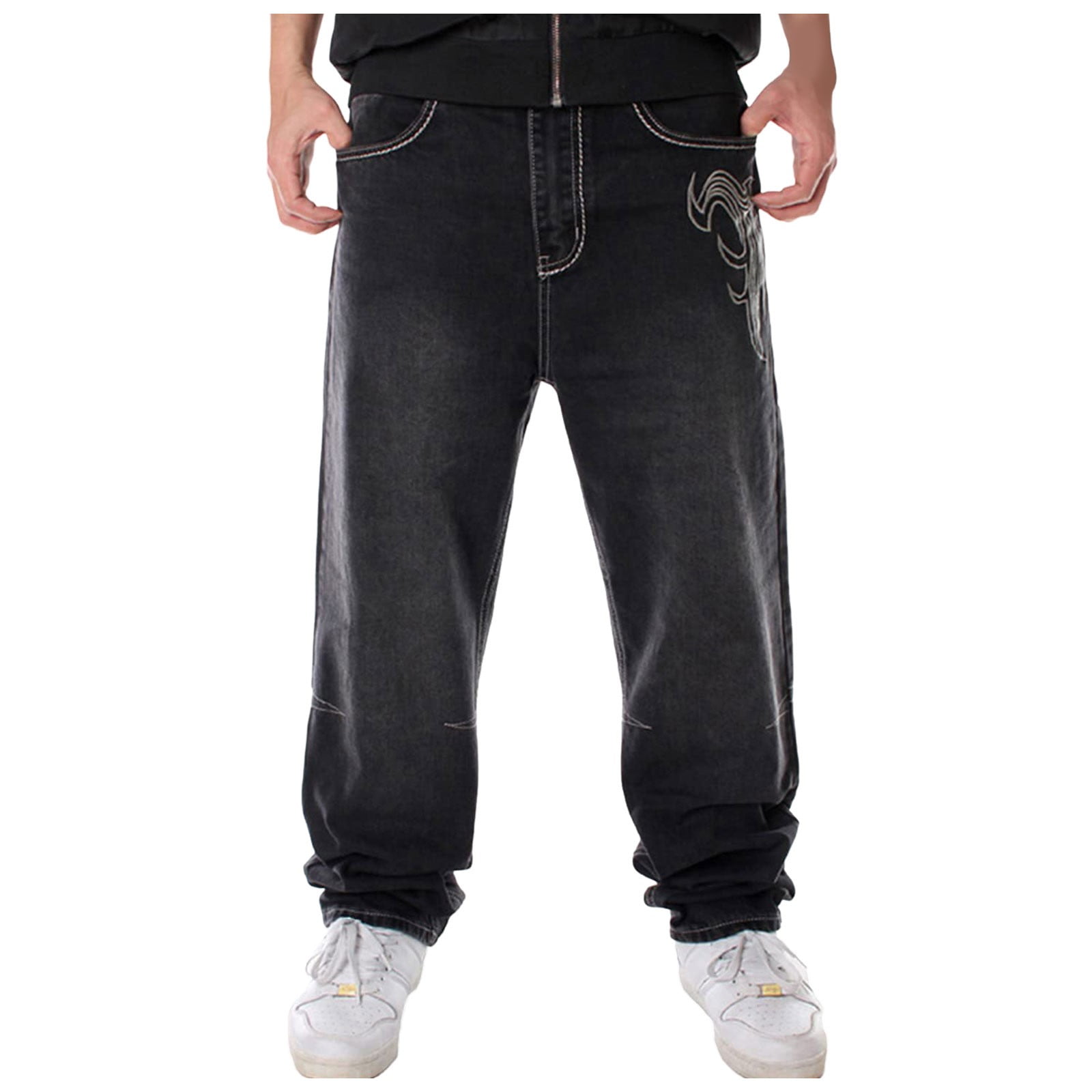 LINASHI Jeans for Men,Male Street Dance Skateboard Pants Street Loose ...