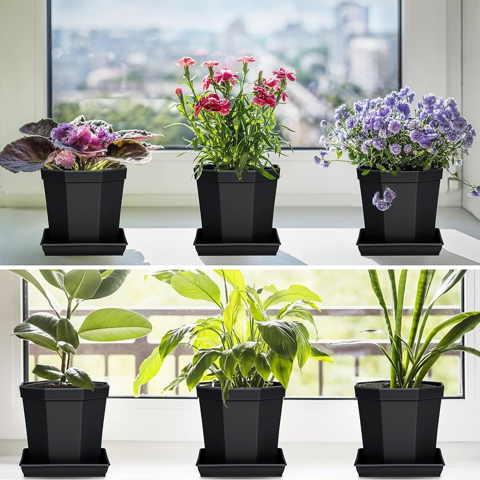 LINASHI Non-porous Planting Tray Square Plastic Plant Tray Set 5 ...