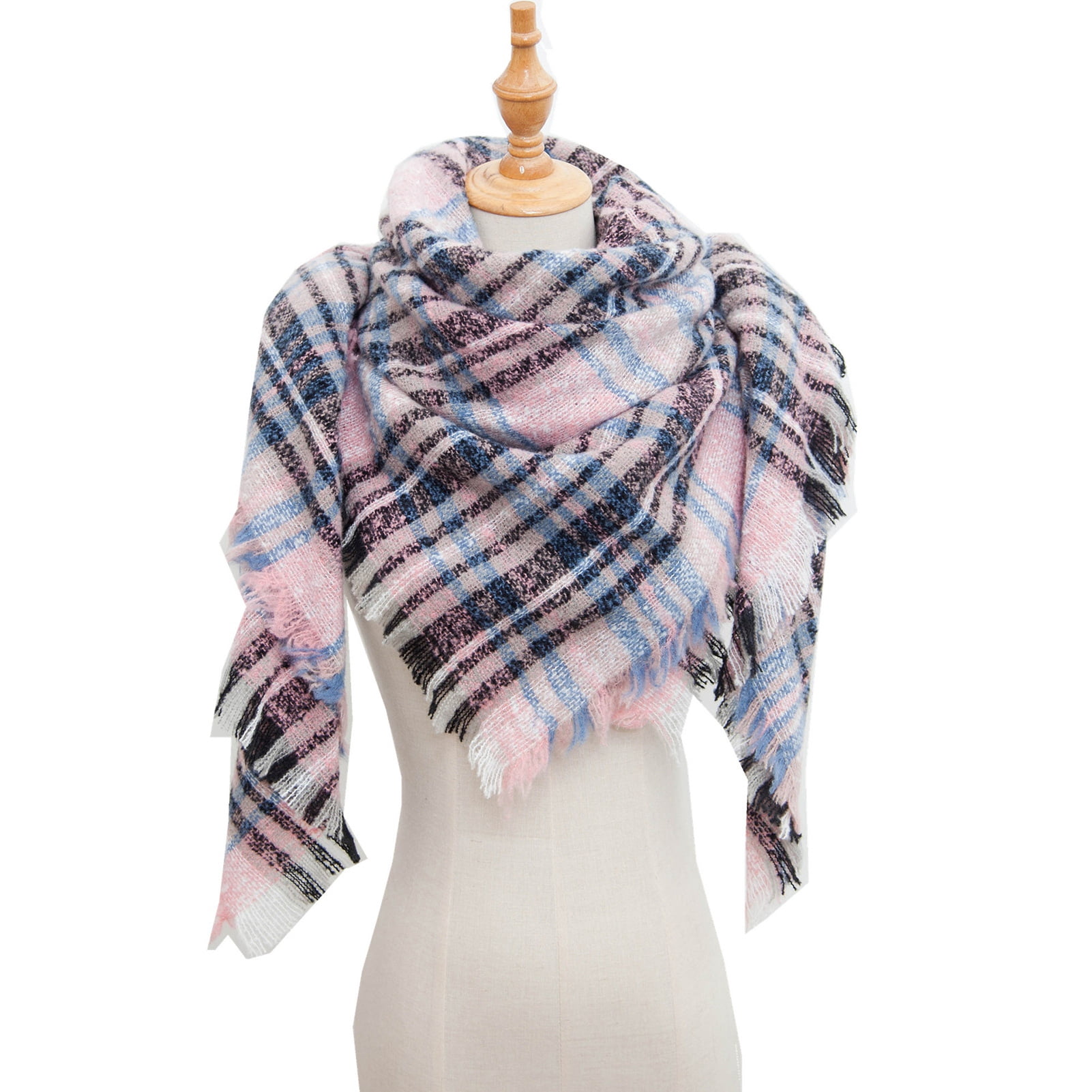 LINASHI Plaid Scarf Women Fall Winter Scarf Large Wide Fringe Plaid ...
