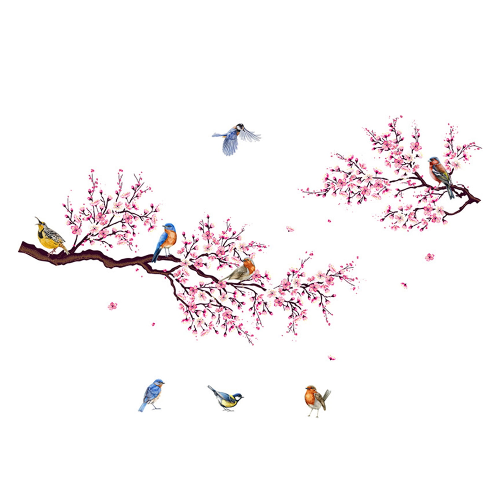 LINASHI Removable Pvc Decals Flower Tree Wall Sticker Pink Blossom Bird ...