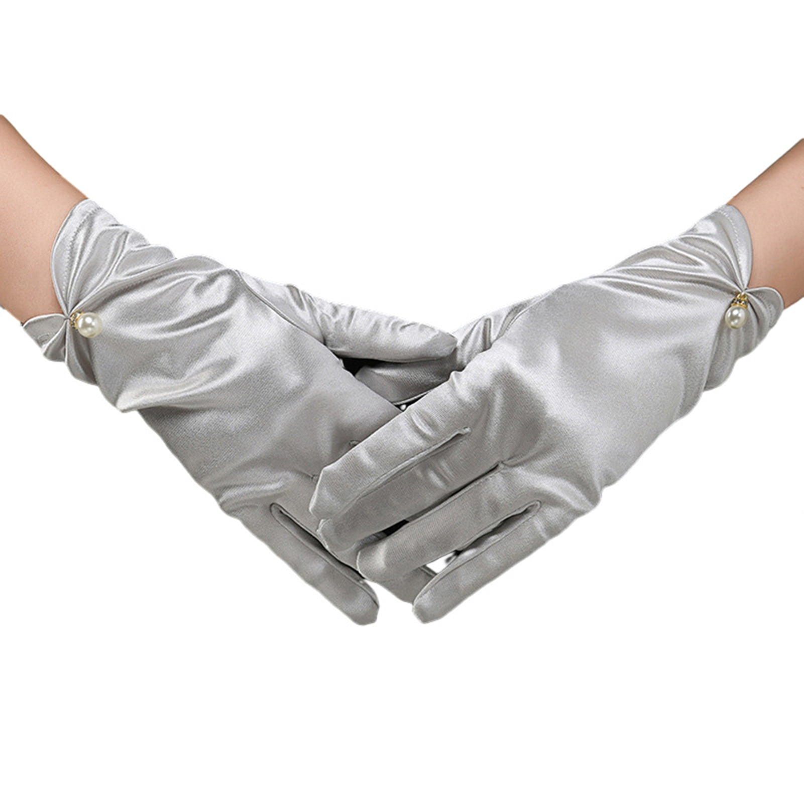 LINASHI Satin Wedding Gloves Vintage Satin Bride Gloves with Pleated ...