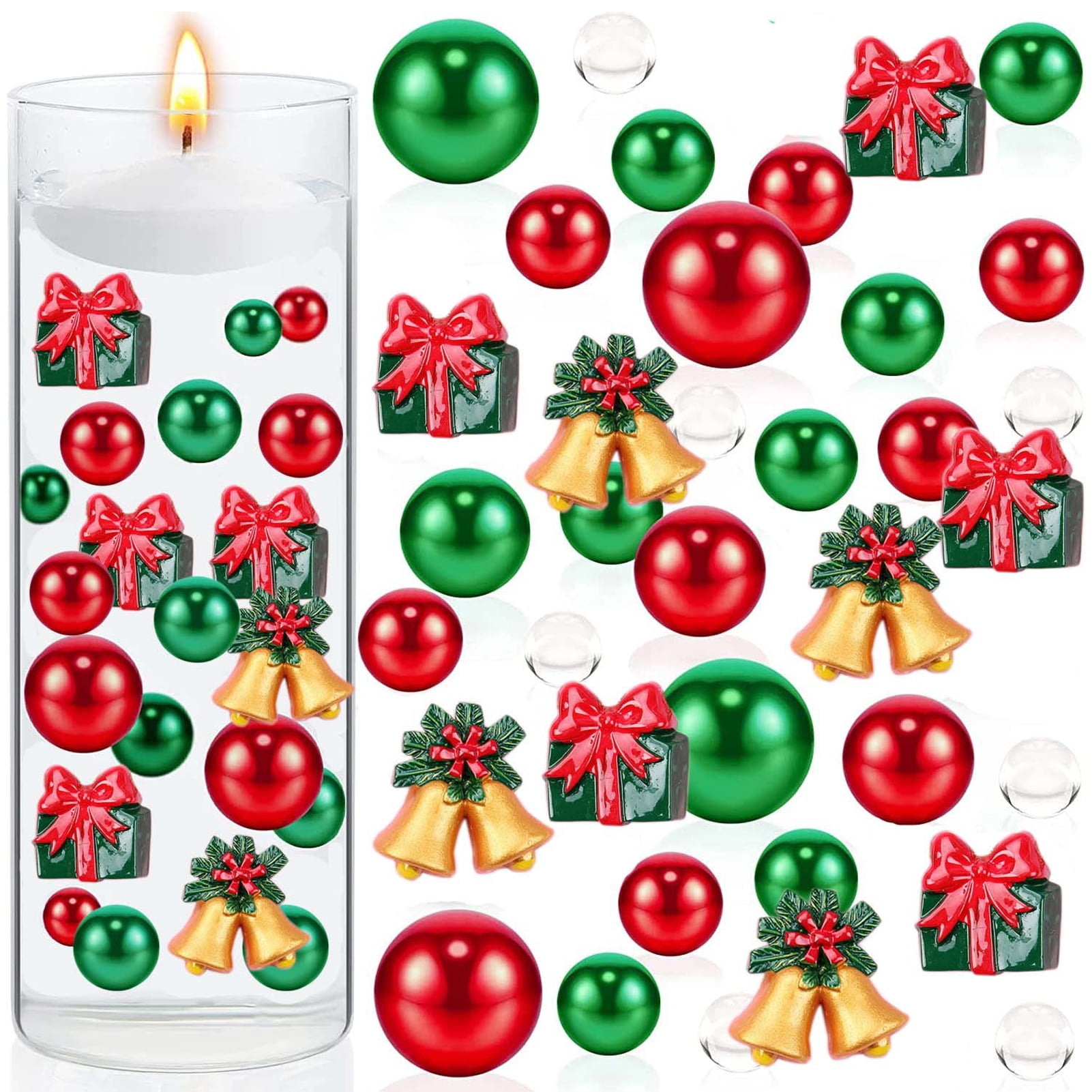 LINASHI Snowman Vase Filler Christmas Vase Filler Set with Colored Beads Snowman Santa Claus ...