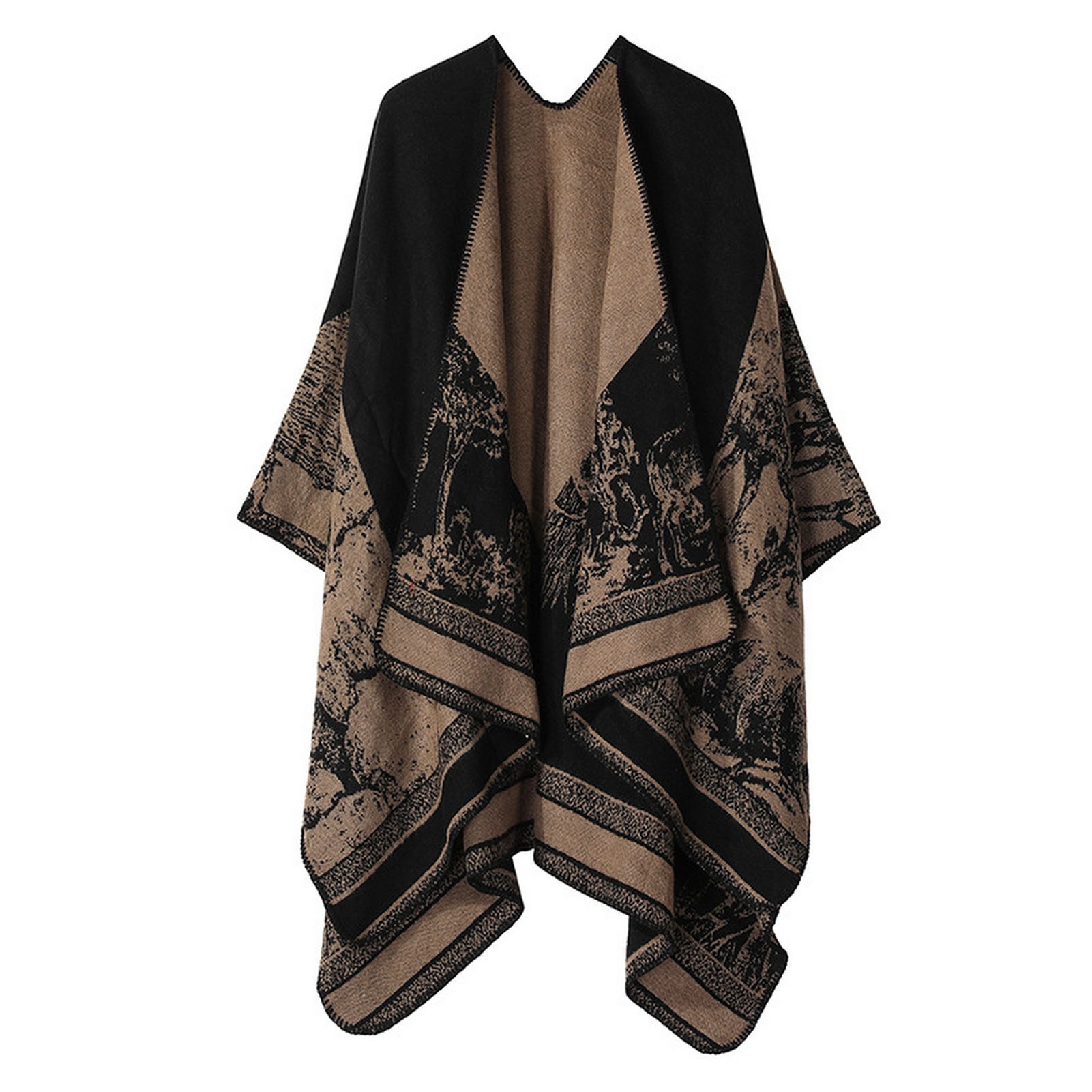 LINASHI Warm Winter Poncho Women Cape Vintage Style Warm Open Front ...
