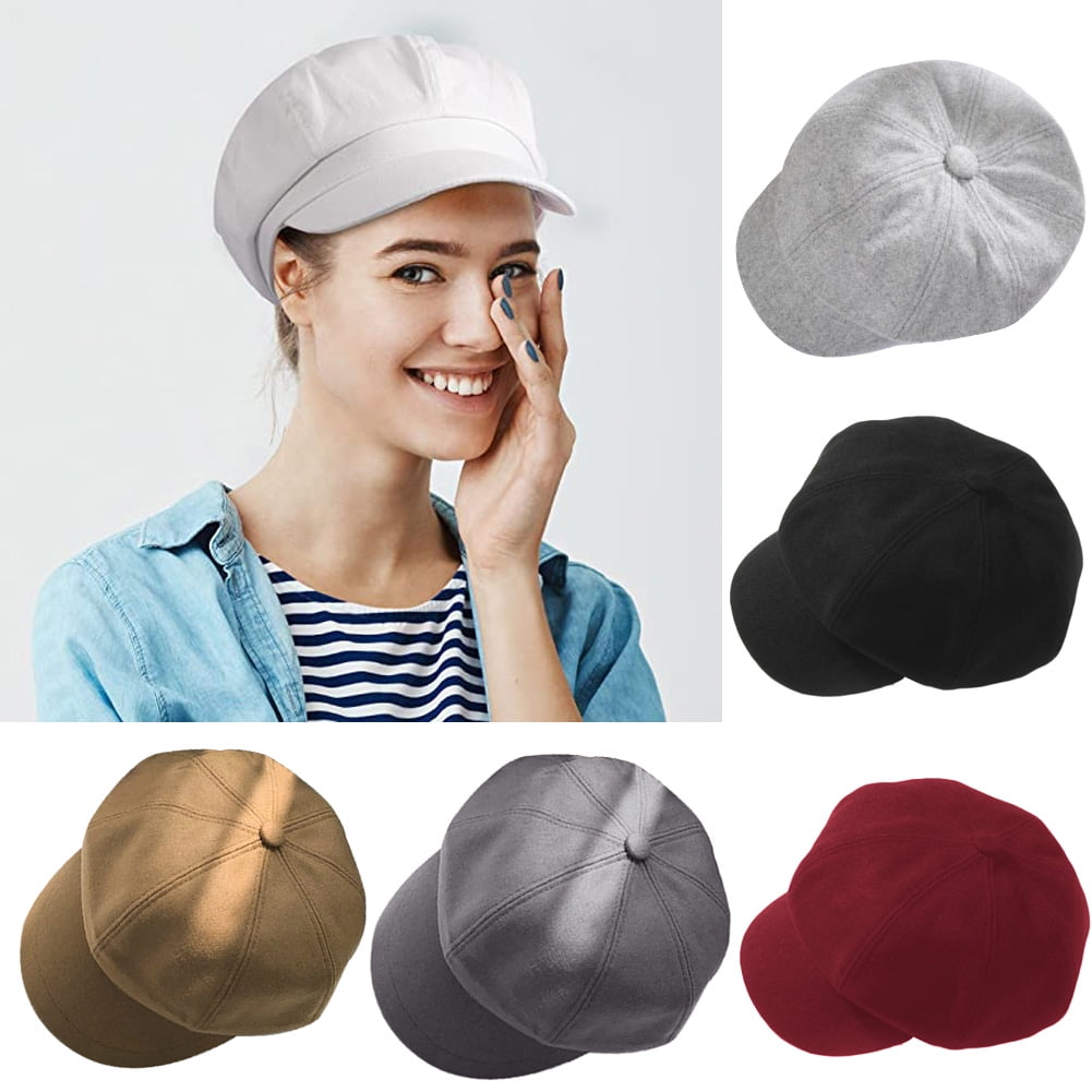 LINASHI Women Newsboy Cap British Style Visor Beret Hats Soft Vintage ...