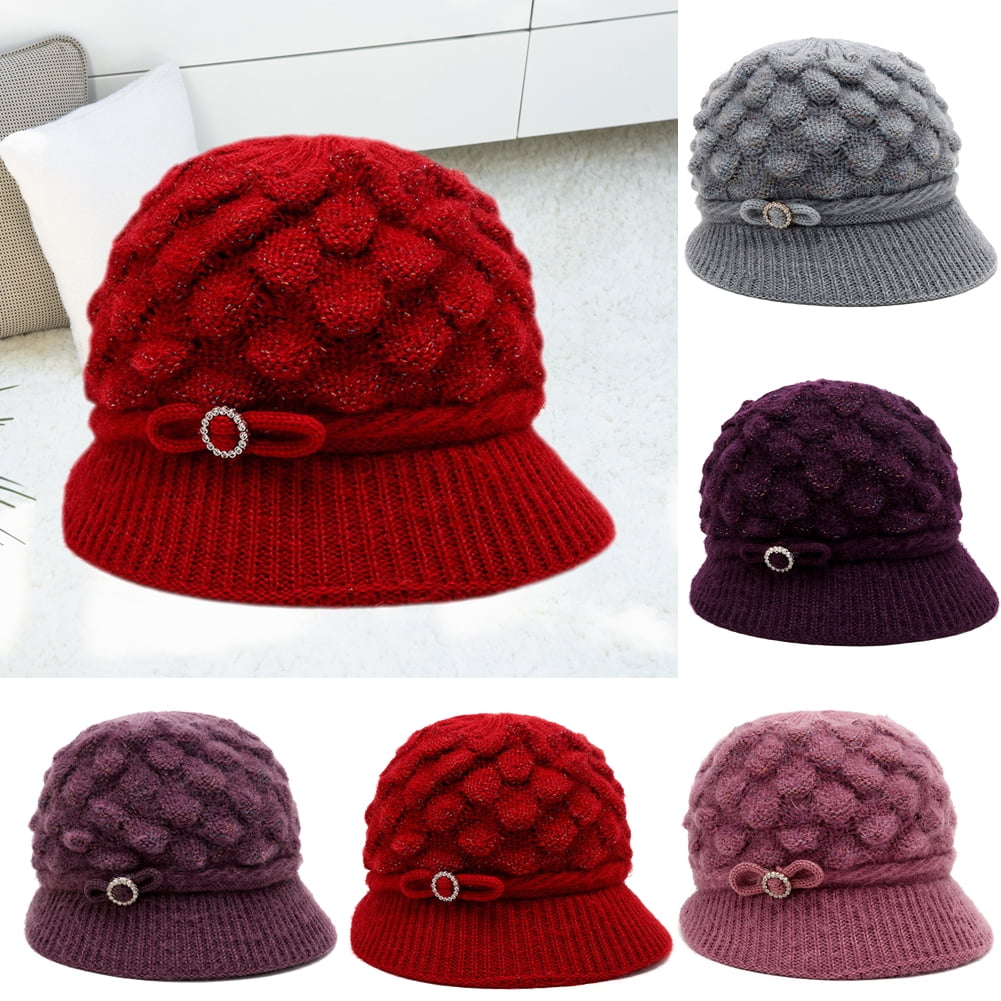 LINASHI Women Winter Warm Knit Hat Vibrant Color Snow Ski Caps Visor ...