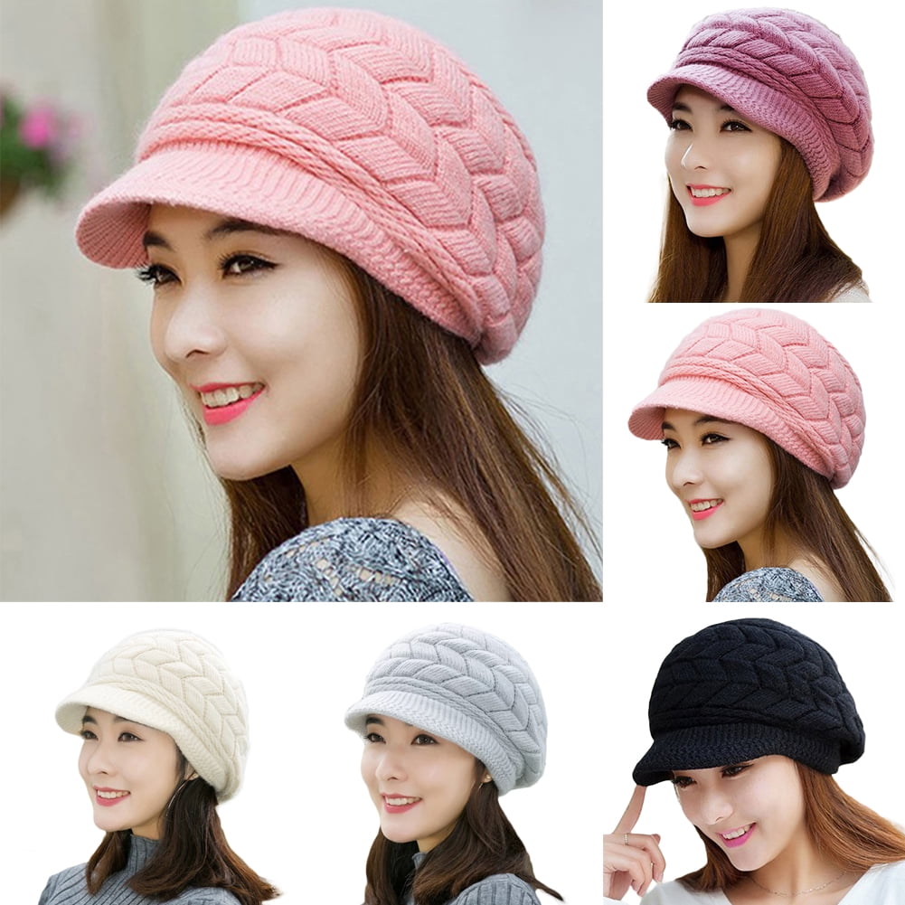 LINASHI Womens Winter Beanie Hat Warm Knitted Slouchy Woolen Yarn Hats ...
