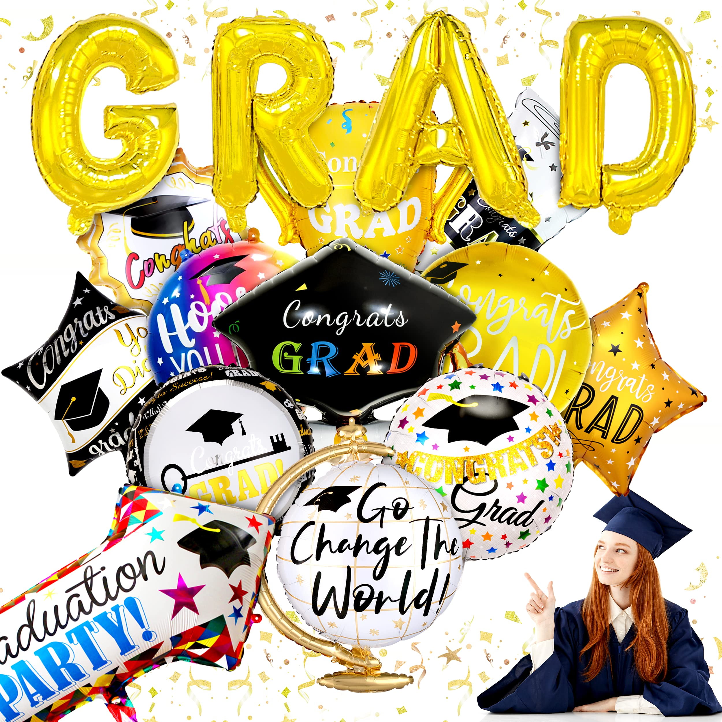 LINAYE 16 PiecesEGSC Graduation Foil Balloons Large Graduation Congrats ...
