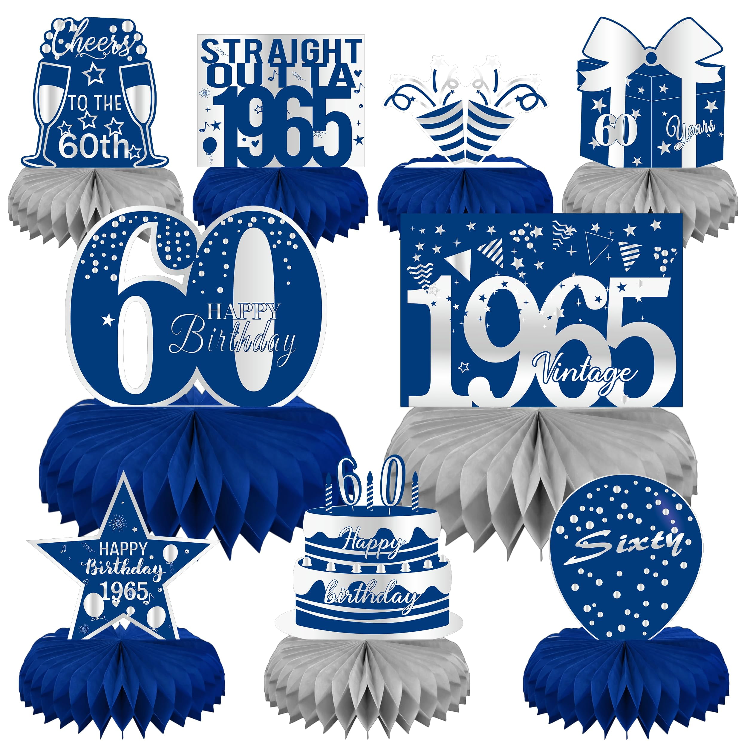 LINAYE 60th Birthday SCH4 Decorations for Men - Blue and Silver ...