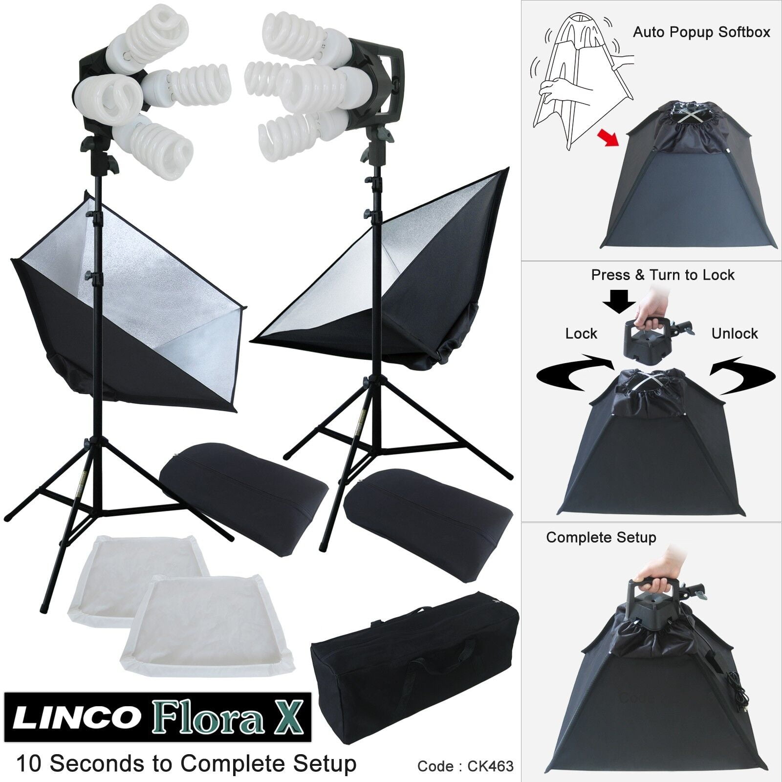 LINCO 2Pack Flora X Photo Studio Lighting Kit Photography Softbox Light ...