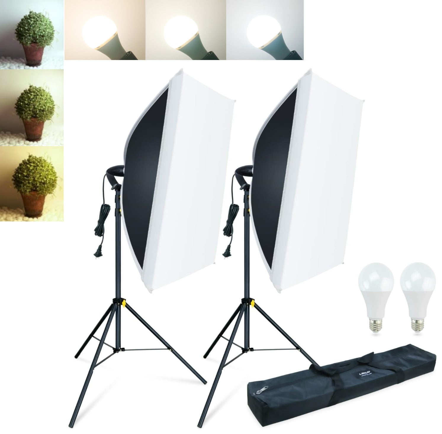 LINCO 3 Color 2 Softbox Lighting Kit 27x20in Photo Studio Continuous ...