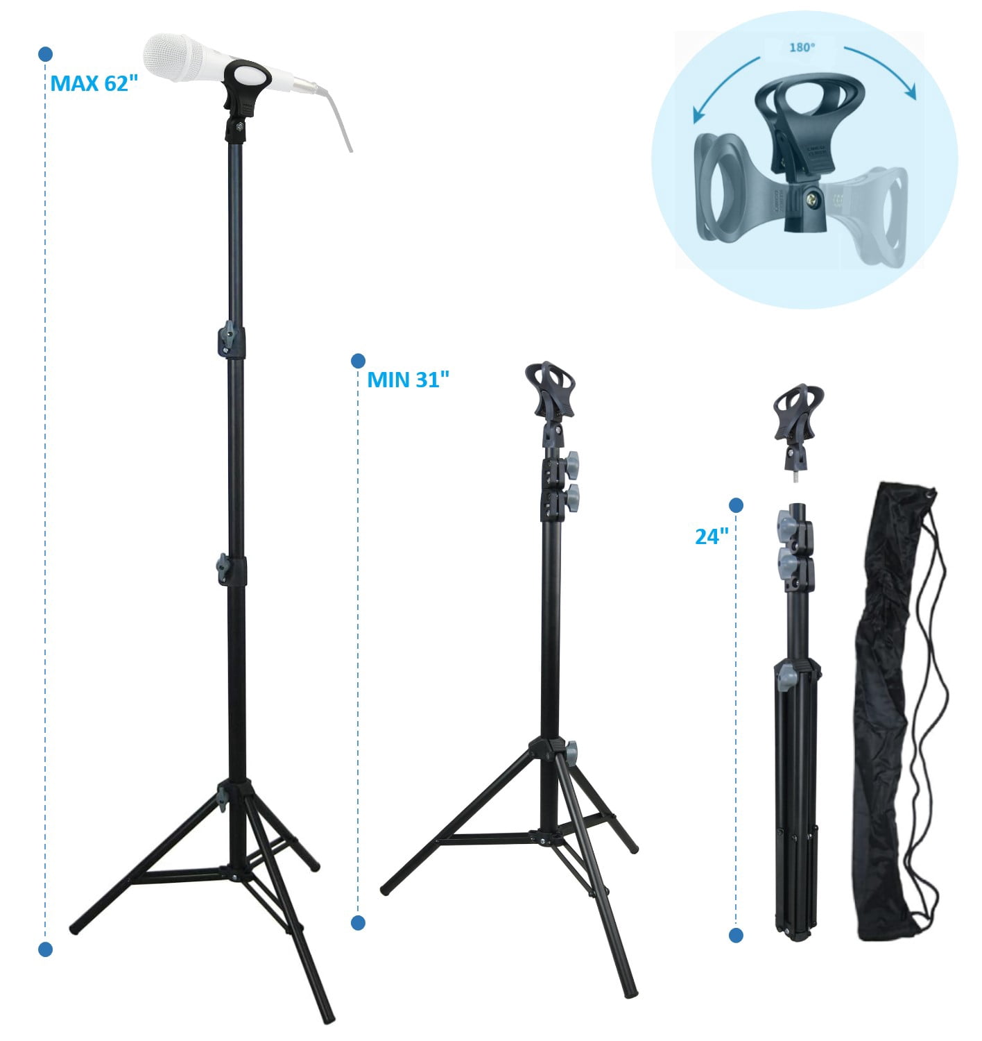 LINCO 5 ft Adjustable Metal Microphone Stand with Carrying Bag ...