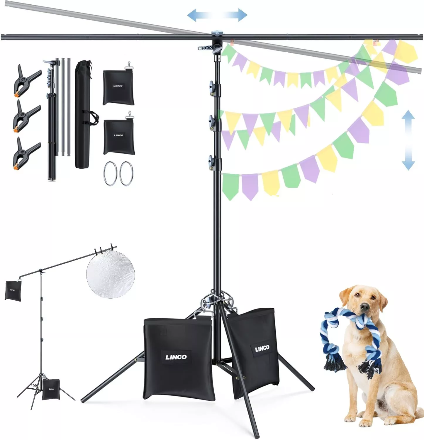LINCO 6.5x9ft Rotatable T-Shape Background Backdrop Support Stand with ...