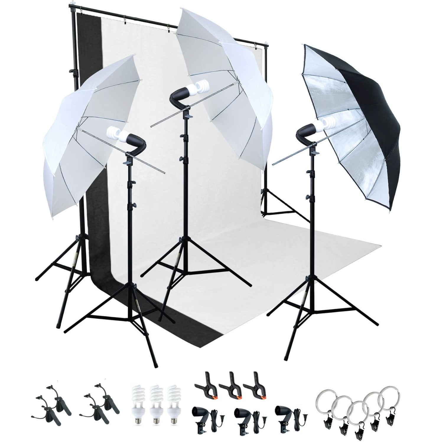 LINCO 600W 5500K Black/White Photography Backdrop Lighting Kit 8.5x10ft ...