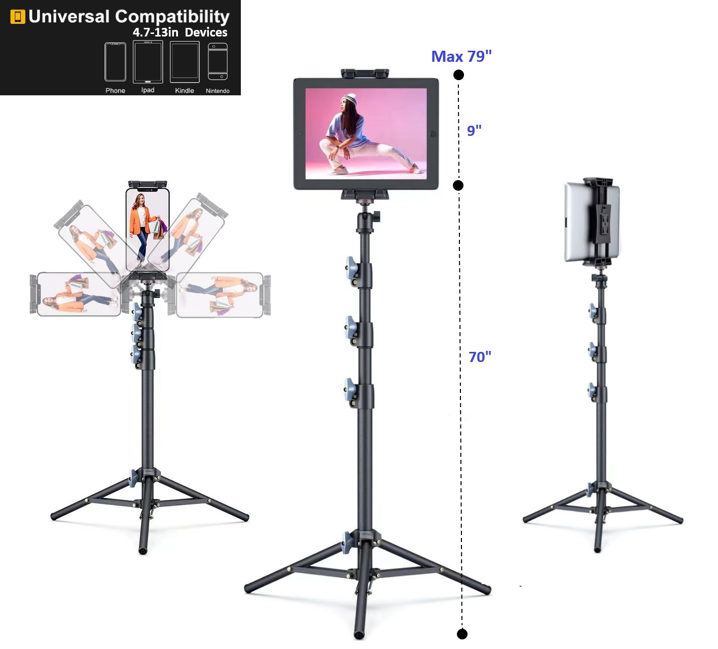 LINCO Adjustable 70" iPad Tripod Stand for iPad iPhone Samsung ...