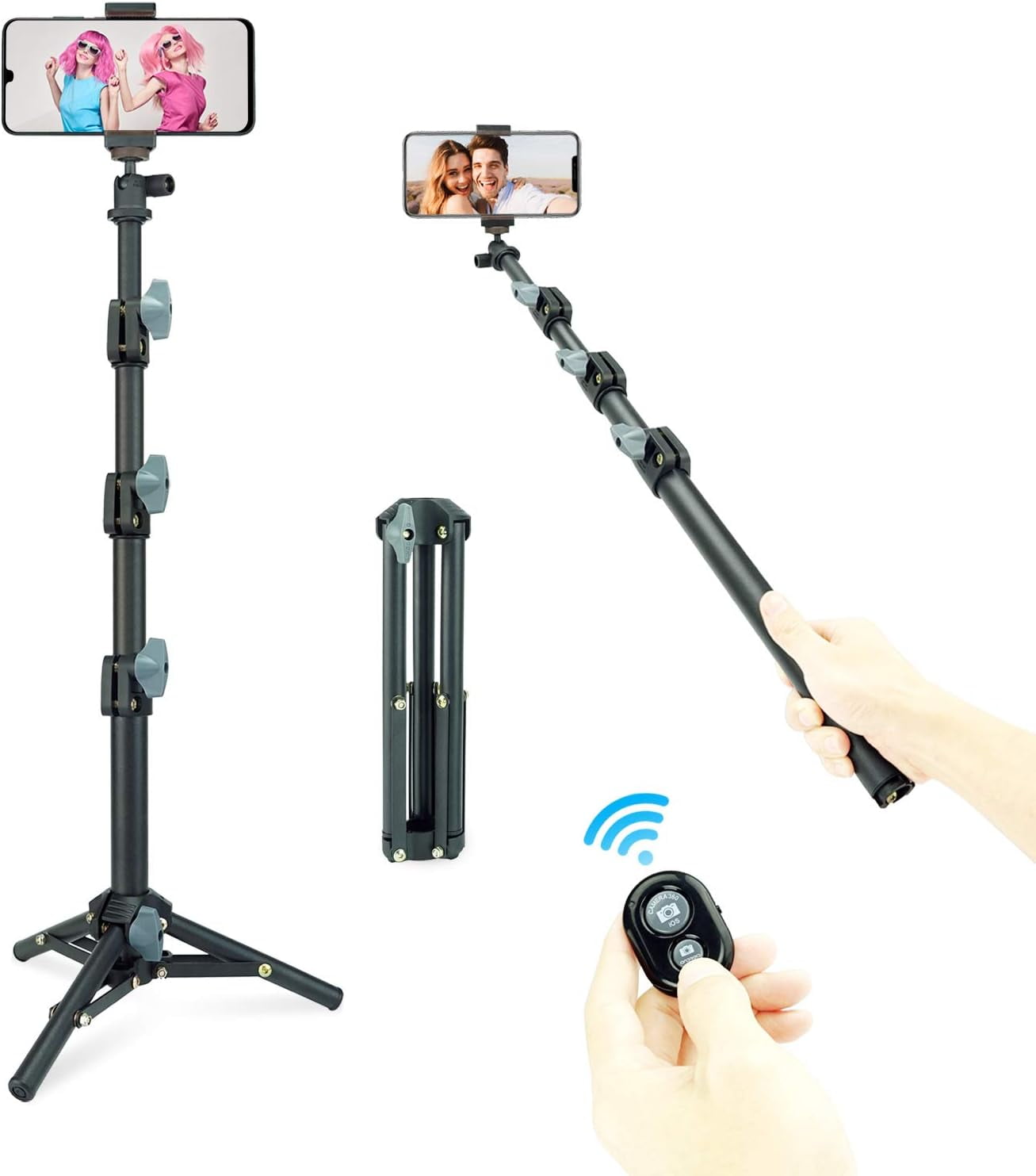 LINCO Adjustable Selfie Stick Tripod 40” Rotatable Selfie Stick with ...
