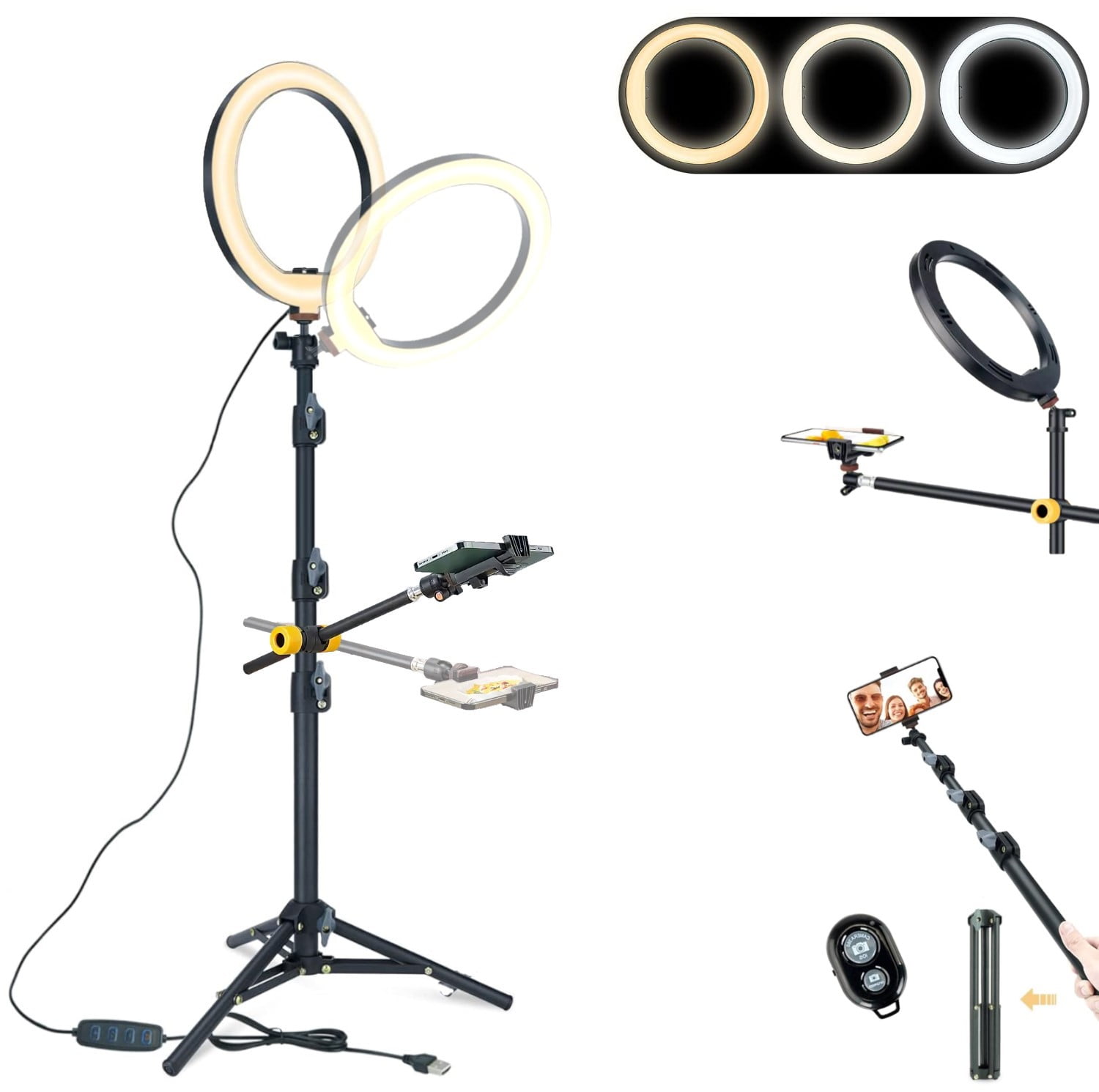LINCO Overhead Phone Mount 10" Ring Light Tripod Stand Boom Arm for ...