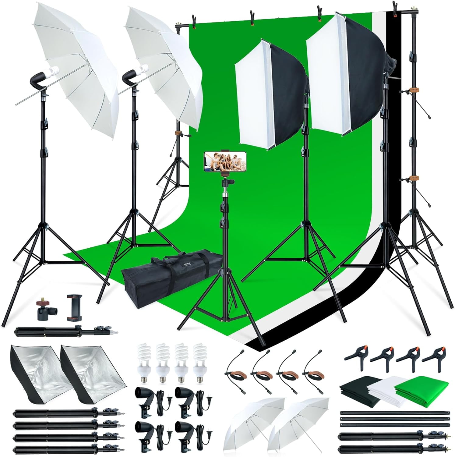 LINCO Photography Lighting Kit, Softbox Light Kit with 6.7ft x 6.7ft ...