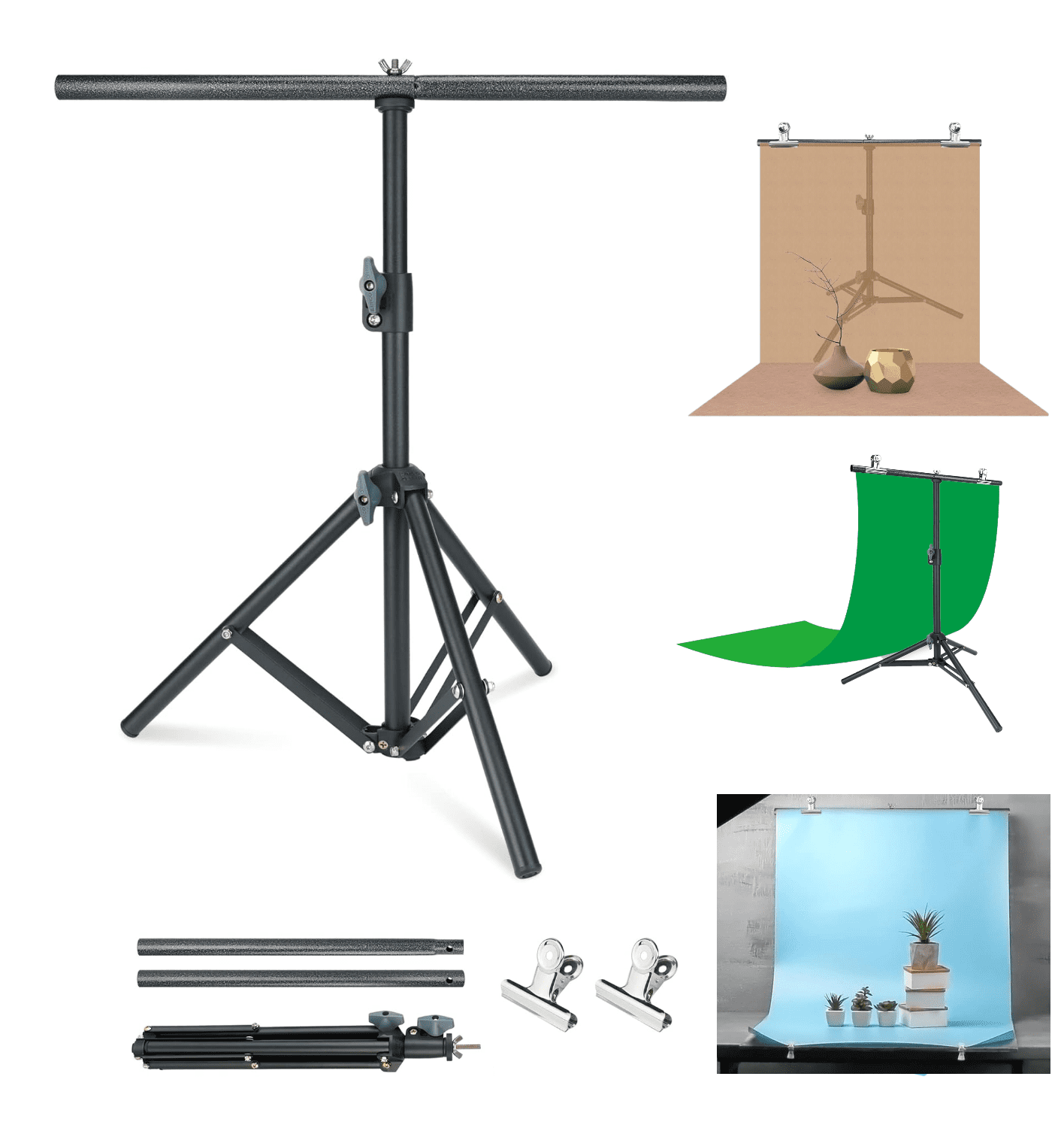 LINCO Tabletop 2.2x2.6ft T-Shape Backdrop Stand Background Support ...