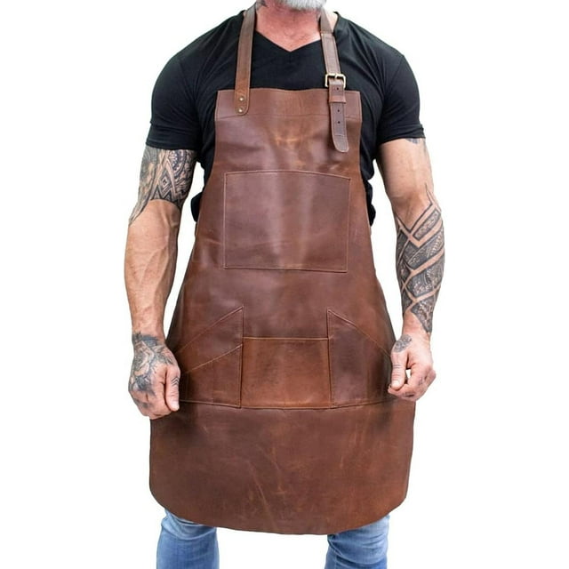 LINDSEY STREET Leather Apron with Pockets Leather Butchers Apron Bib ...