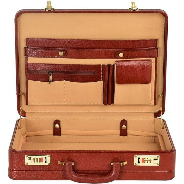 LINDSEY STREET Top Grain Leather Attache Briefcase Business Handbag Leather Expandable Briefcase ...