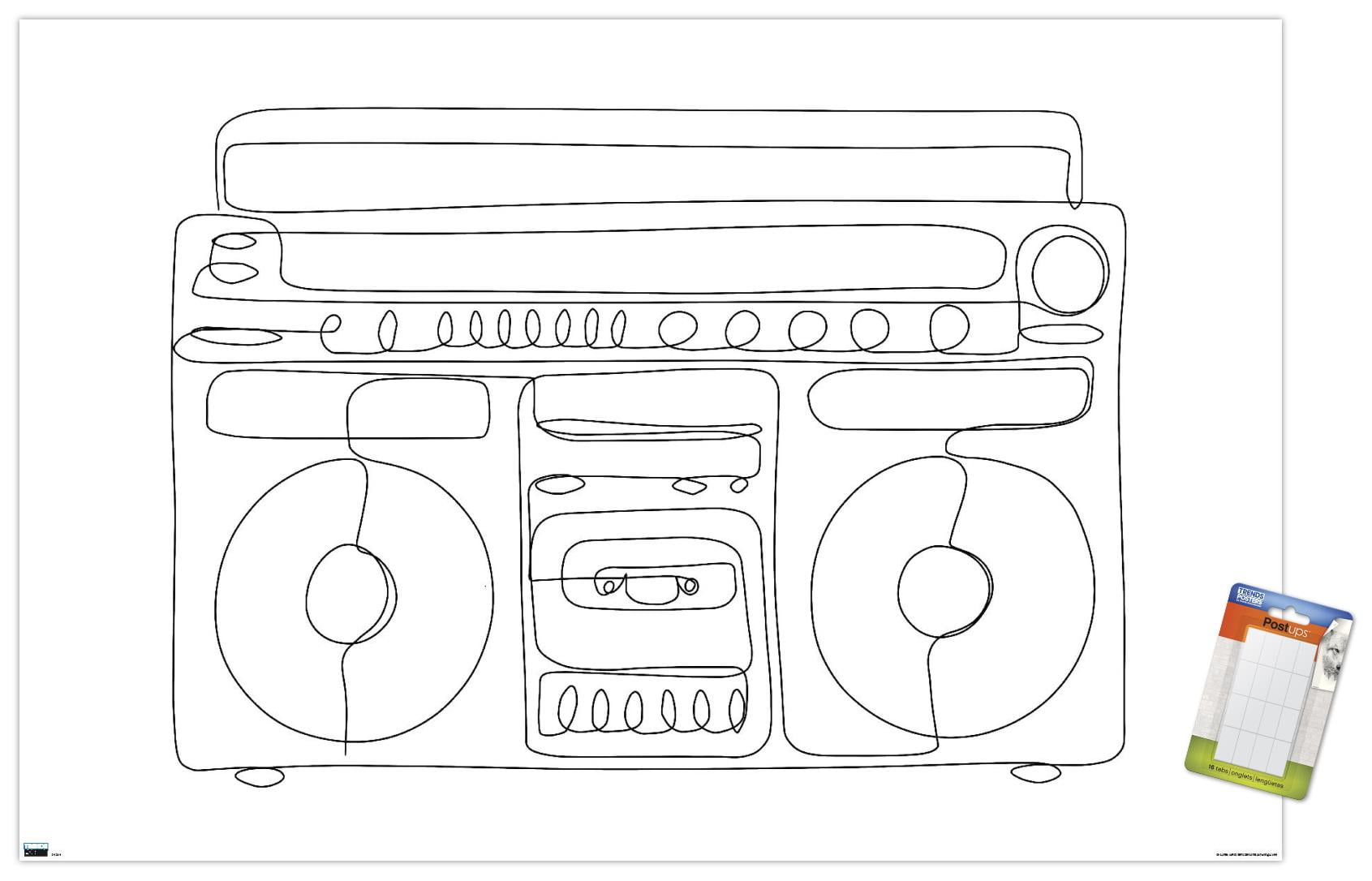 LINE AND BRUSH - Continuous Line Boombox Wall Poster, 14.725" x 22.375 ...