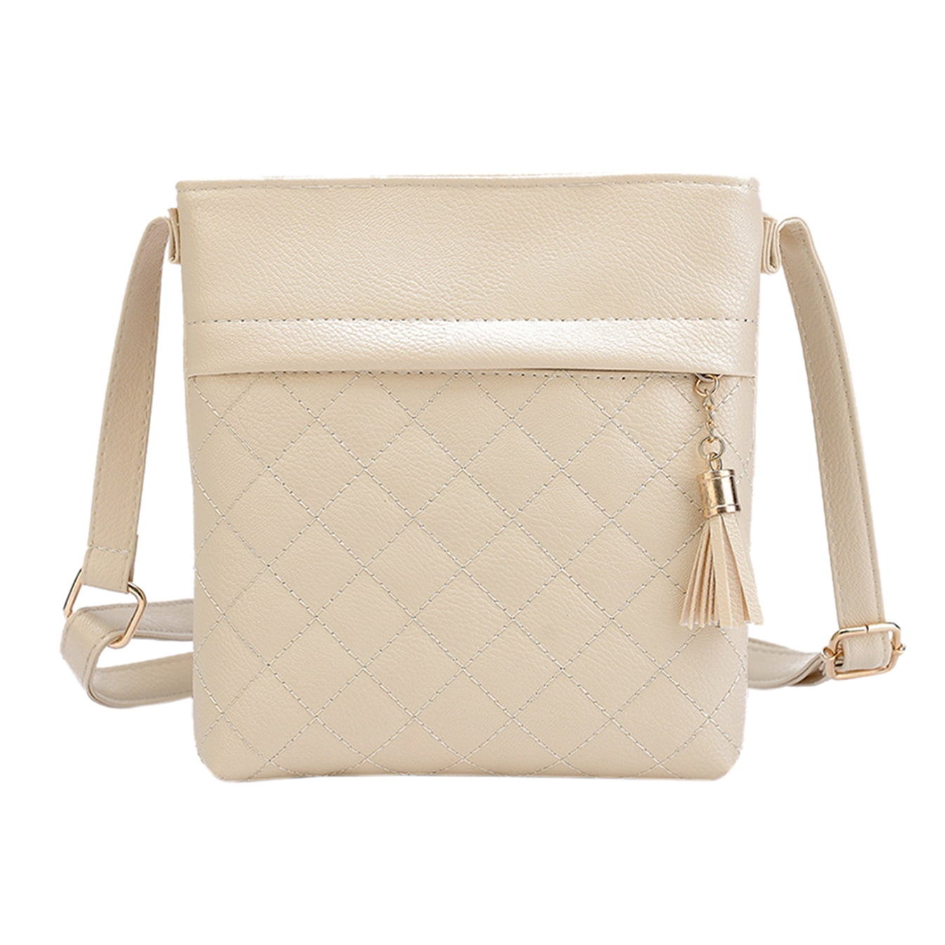 LINEL Faux Leather Tassel Messenger Handbag Quilted Stitching Cream ...