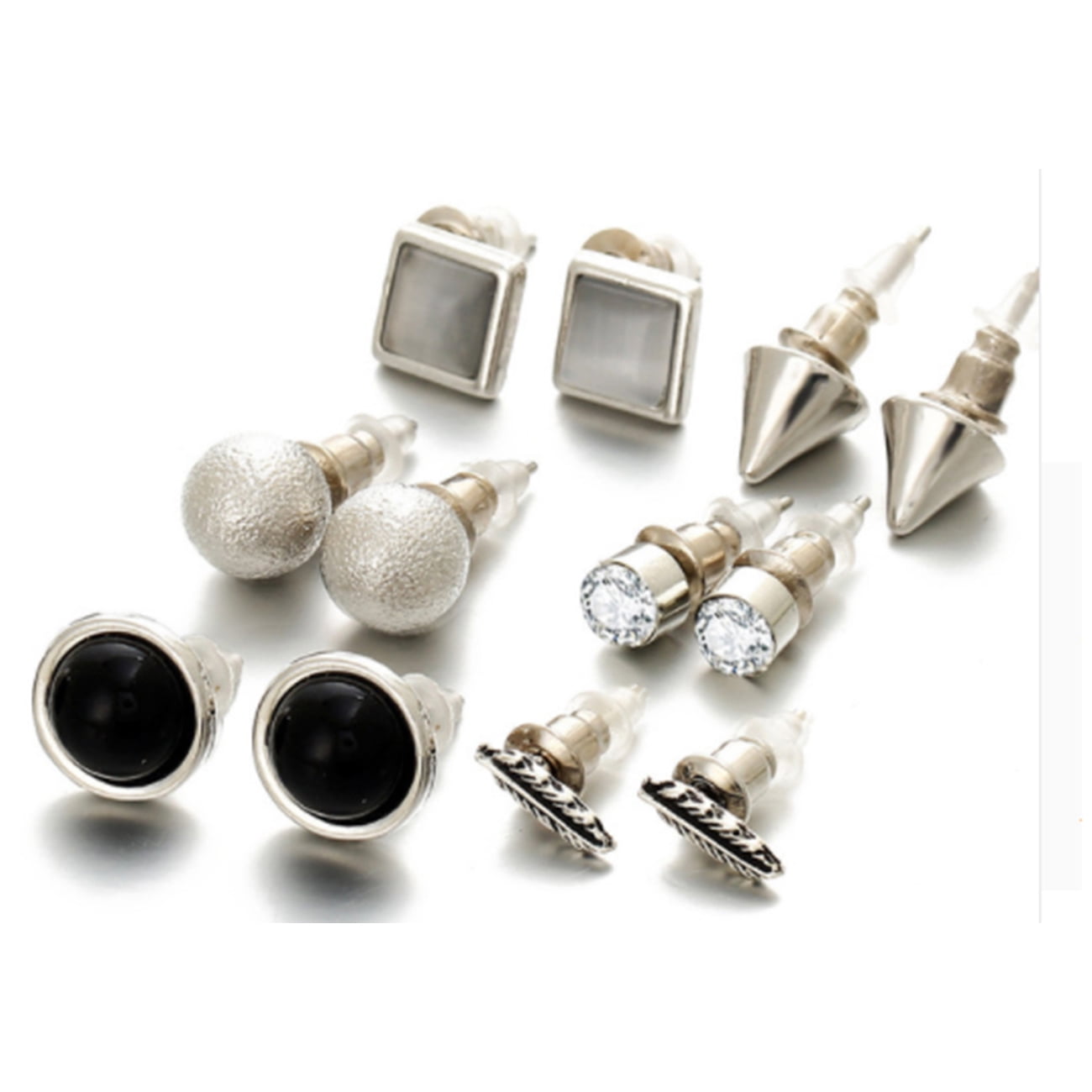 LINEL Silver Onyx Leaf Stud Earrings Set - Walmart.com