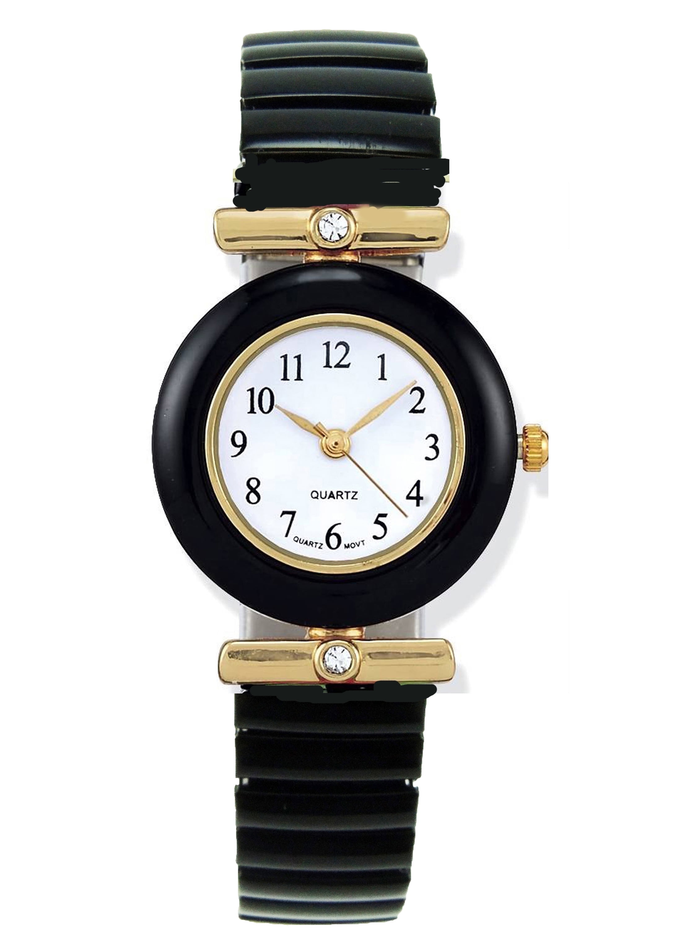 LINEL Woman's Stainless Steel Black Watch with Stretch Band, Crystal ...