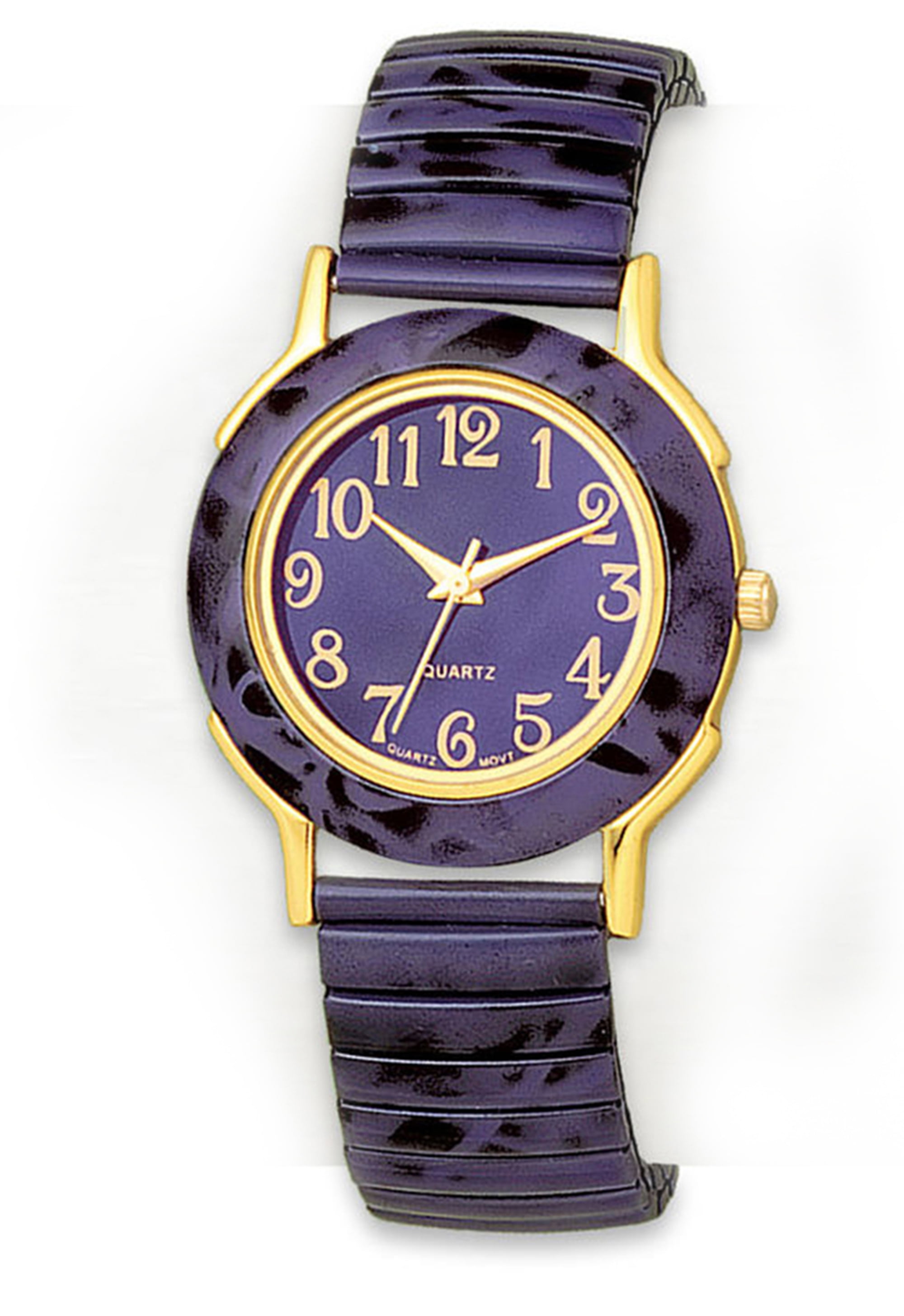 LINEL Woman's Purple Stretch Band Watch Faux Marble Bezel Purple Dial ...