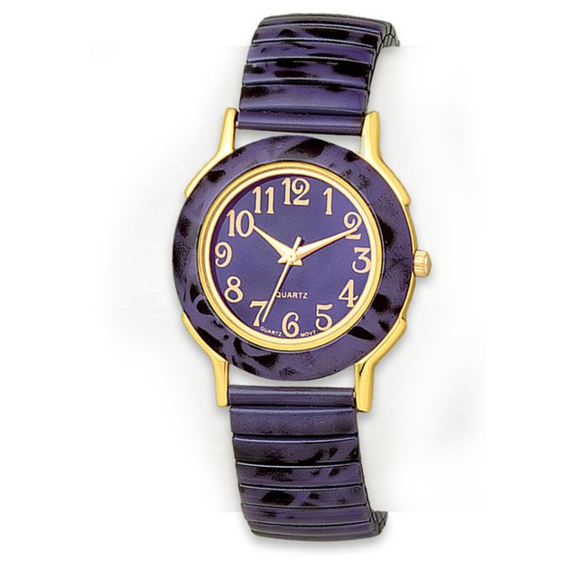 LINEL Woman's Purple Stretch Band Watch Faux Marble Bezel Purple Dial ...