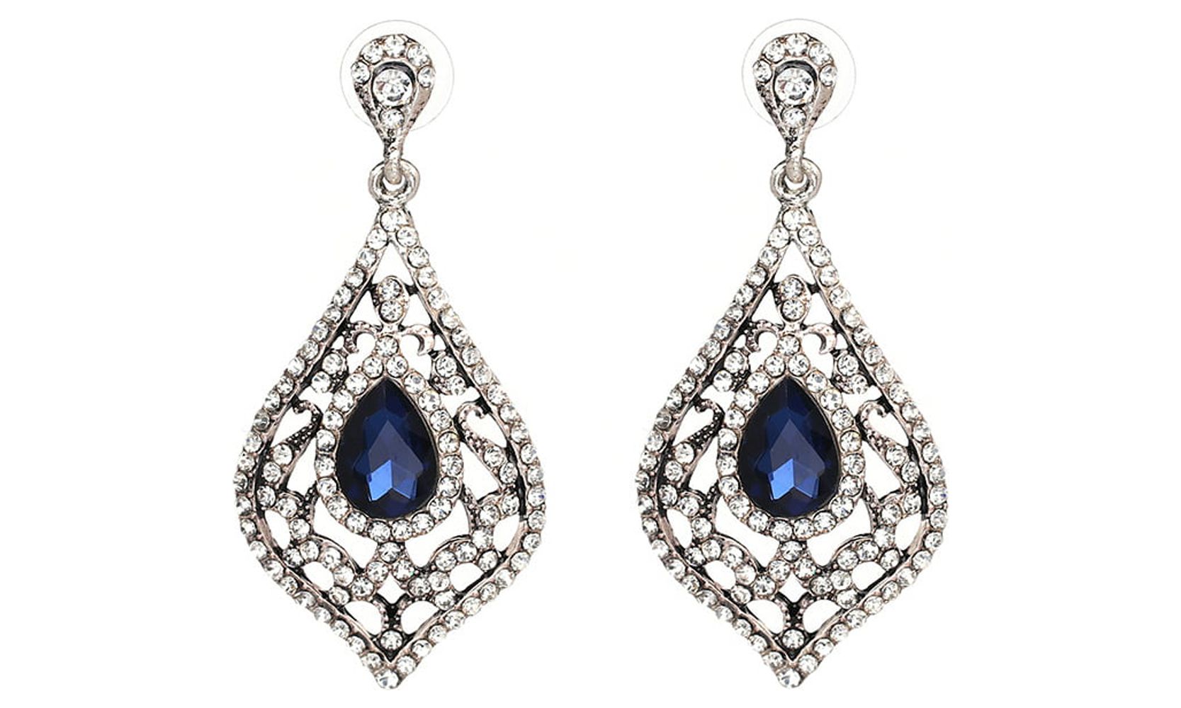 LINEL Women Silver Filigree Blue Crystal Vintage Dangle Special ...