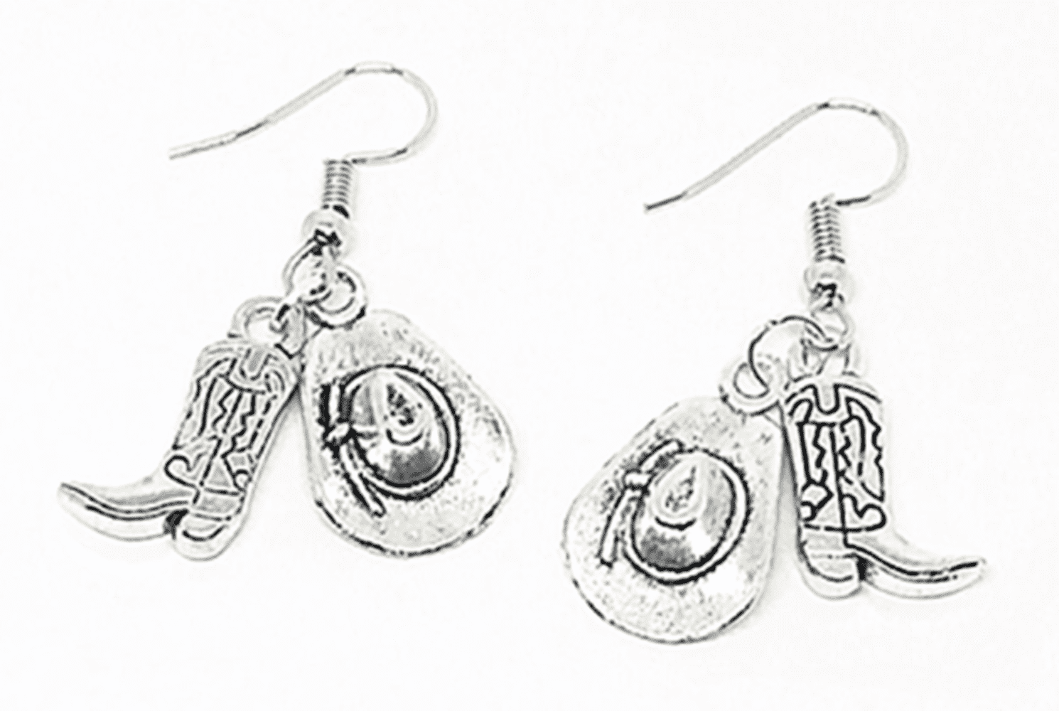 LINEL Women's Silver Cowboy Hat Cowboy Boot Western Dangle Earrings ...