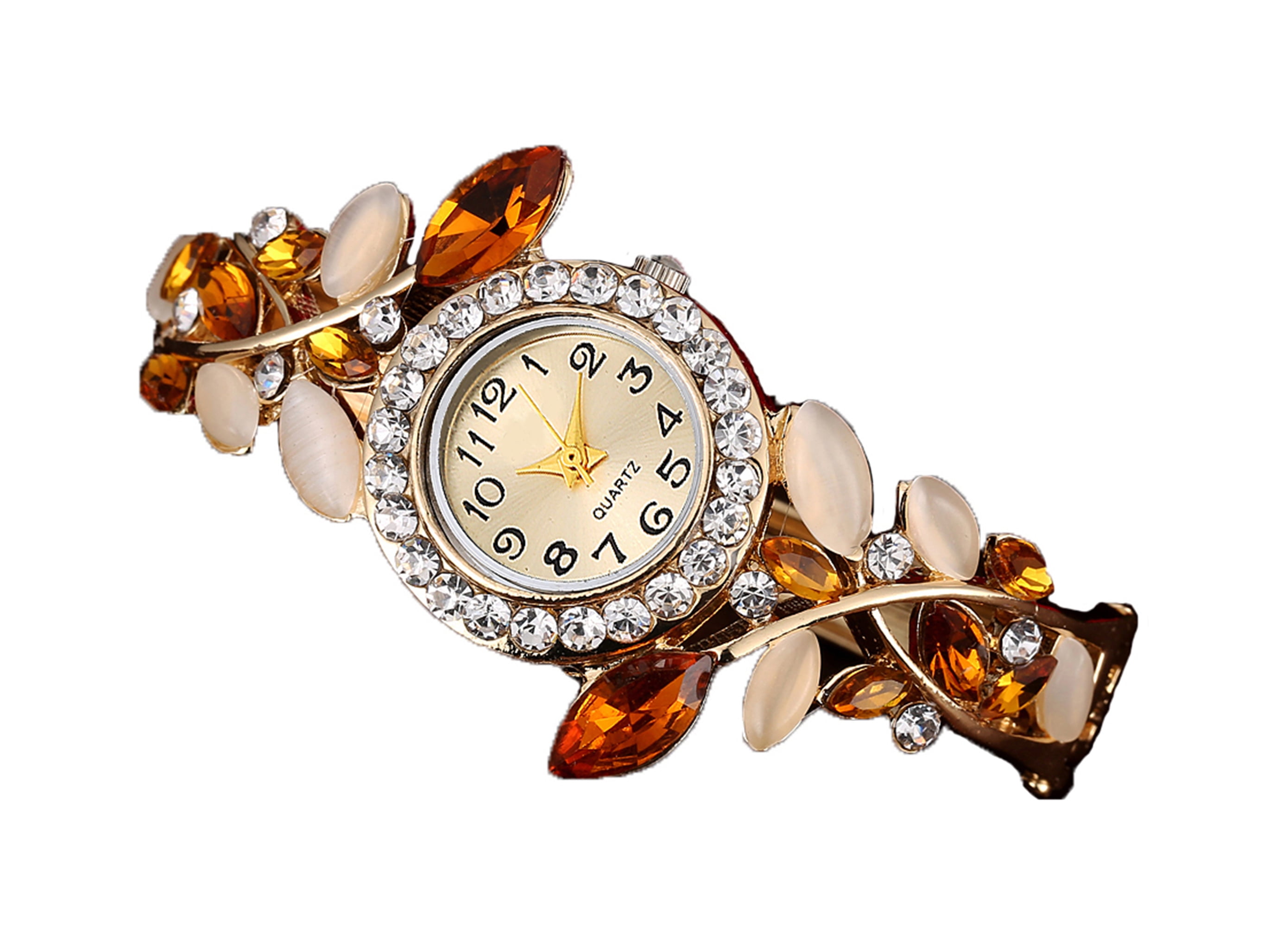LINEL Women's Topaz Crystal Bangle Watch Round Easy Read Dial Jewelry ...