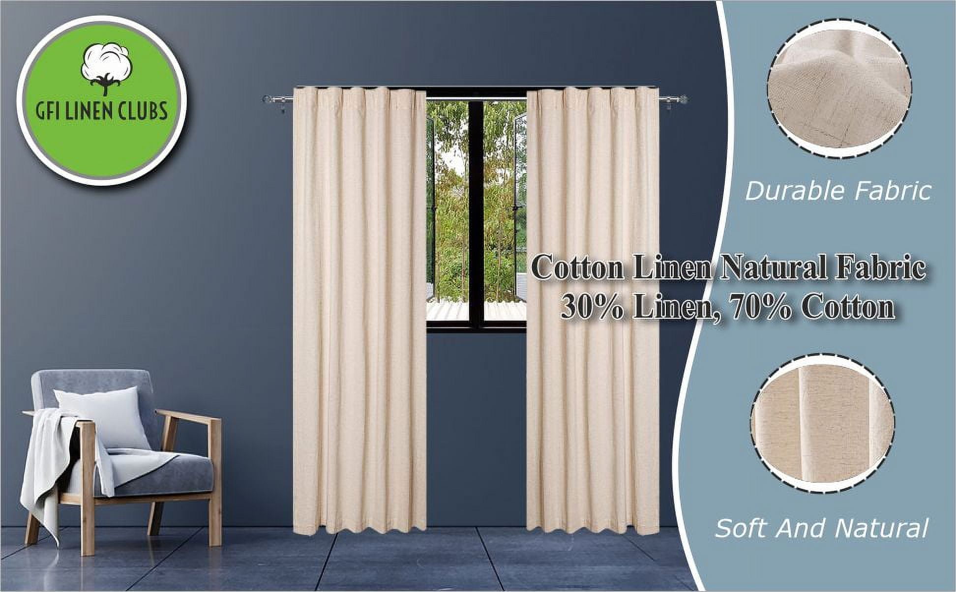 GFI LINEN CLUBS Natural Flax Linen 50x84 Inch Reverse Tab Top Curtains ...