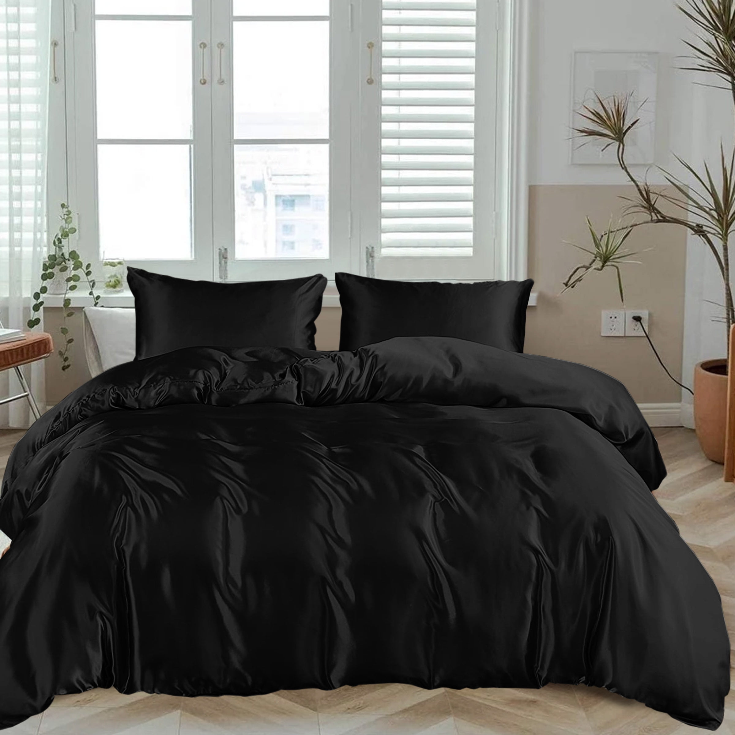 LINENWALAS Queen Duvet Cover Set- 100% Organic Bamboo Silk Duvet Cover ...