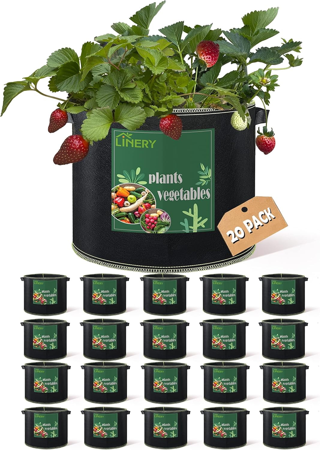 LINERY 20-Pack 15 Gallon Planting Grow Bag Black Heavy Duty Thickened ...