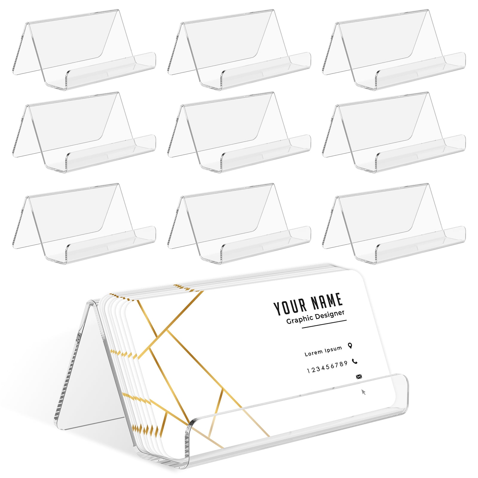 LINFANG 10 Pcs Business Card Holder for Desk Acrylic Name Card Display ...