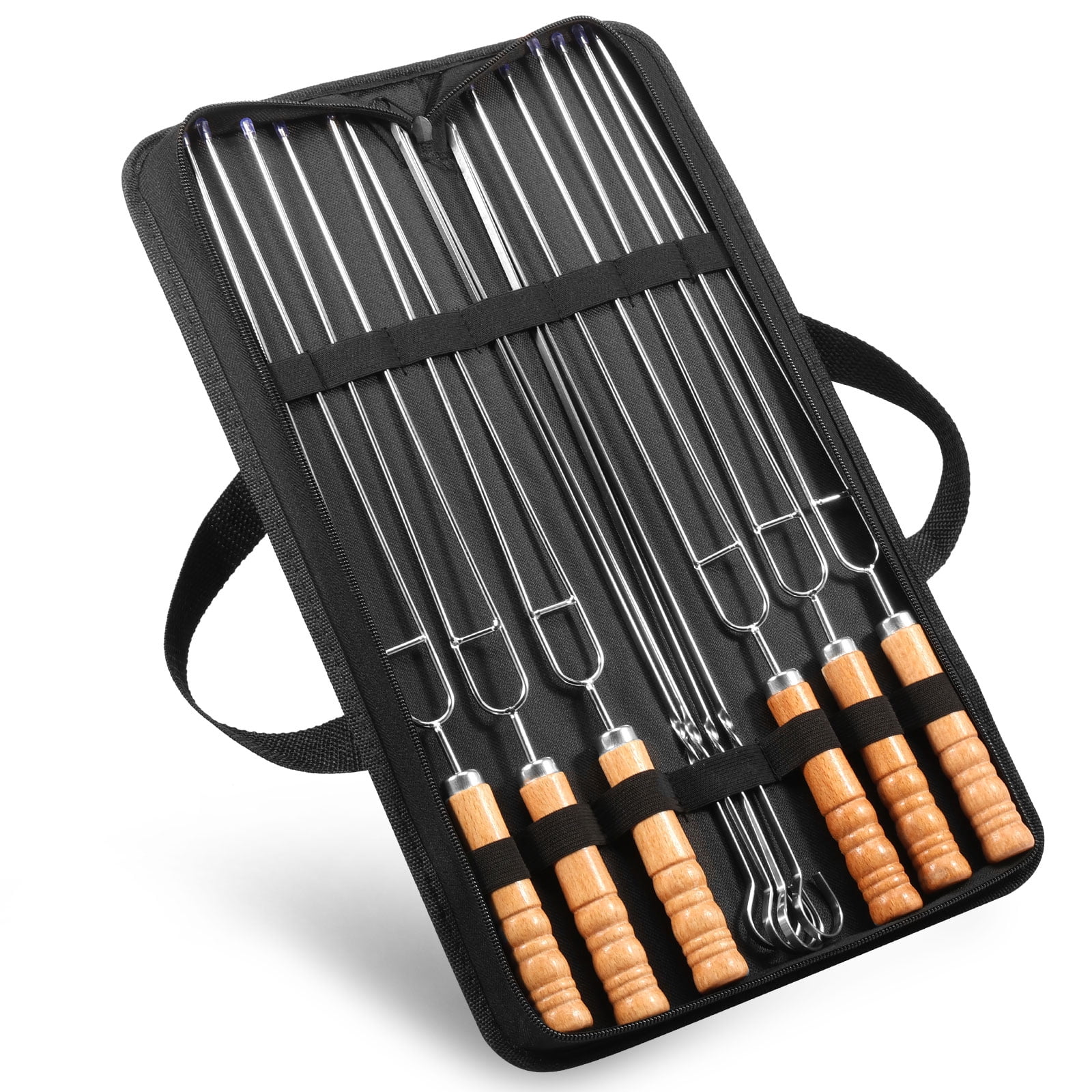 LINFANG 10 Pcs Stainless Steel BBQ Skewer 16 inch Barbecue Skewer ...