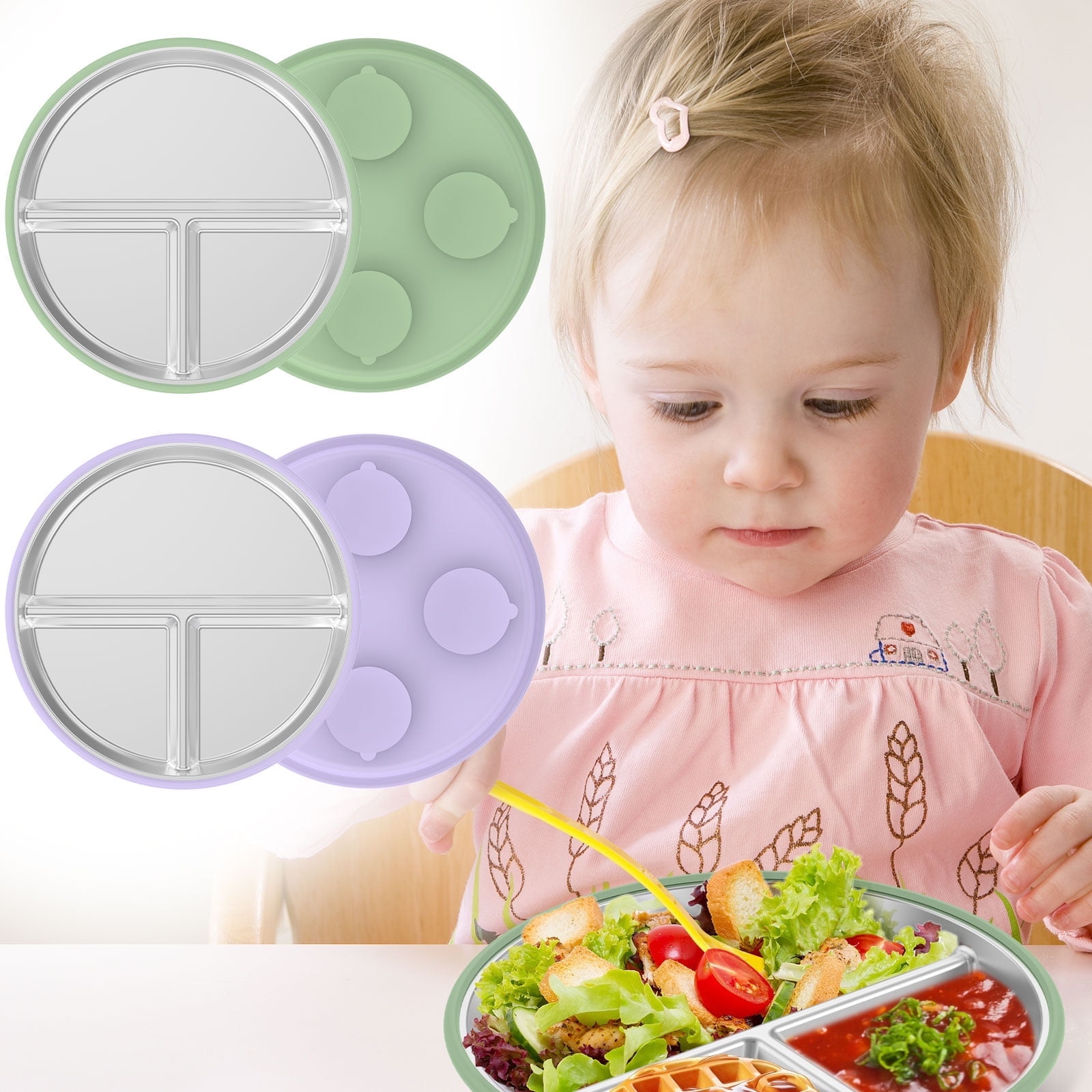 LINFANG 2 Pack Stainless Steel Baby Suction Plates Easy to Clean ...