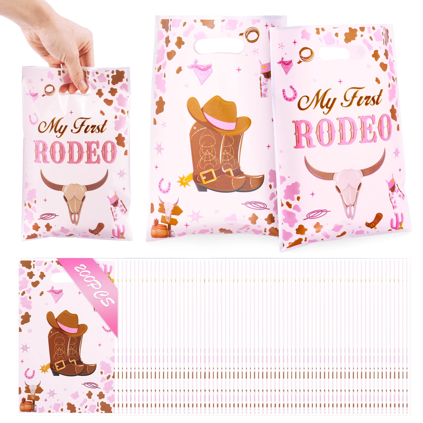 LINFANG 200 Pcs Cowgirl Present Bag Plastic My First Rodeo Party Favor ...